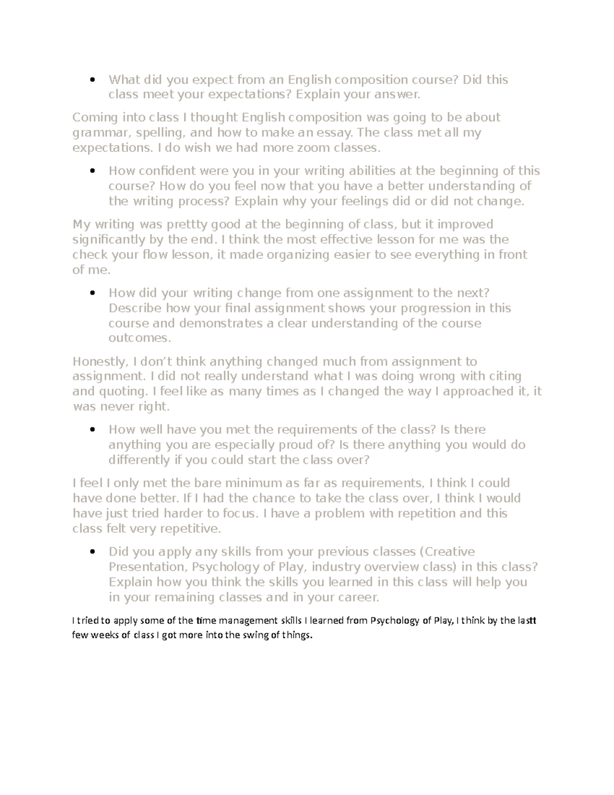 Reflection on English Composition Course (ENG 101) - Studocu