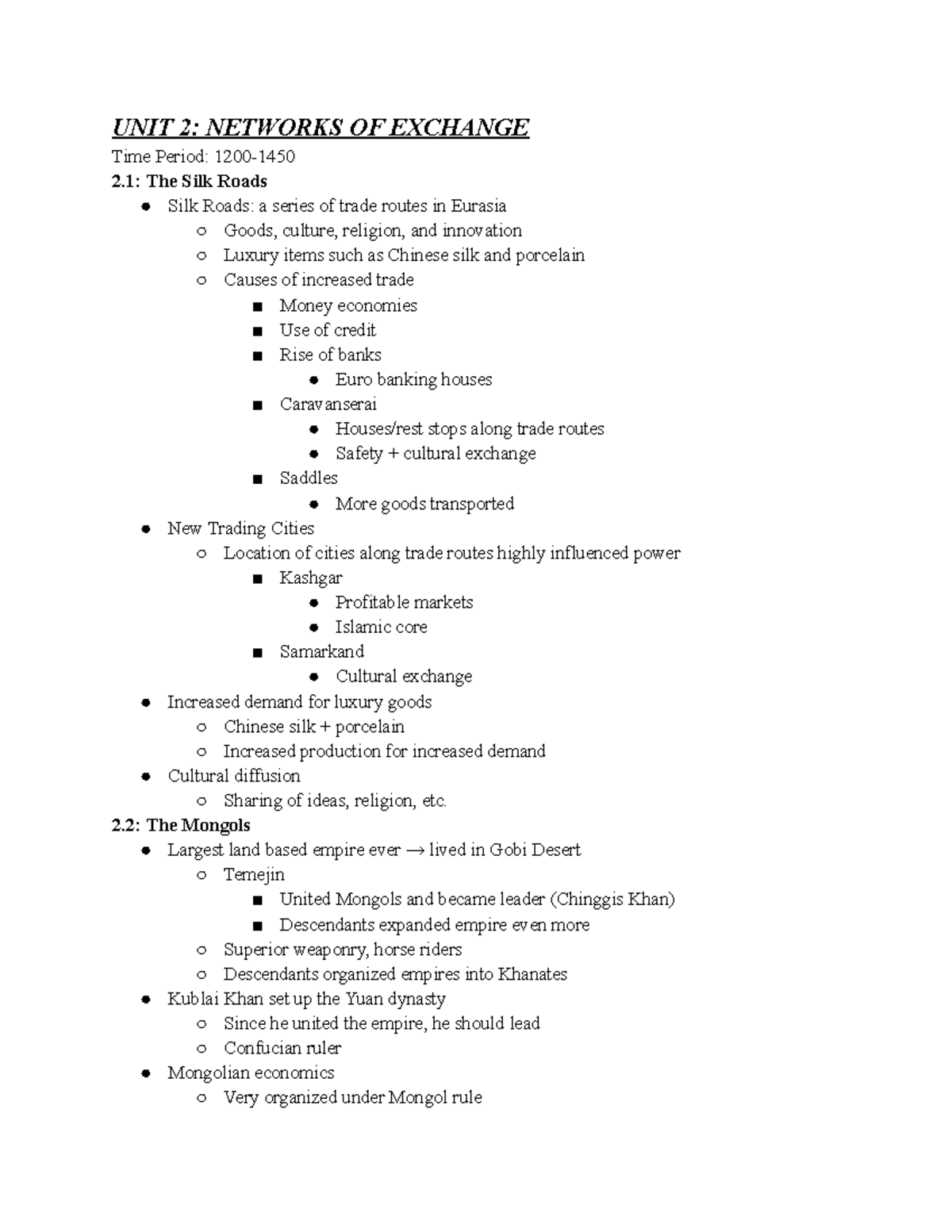 AP WORLD HISTORY: UNIT 2 - NETWORKS OF EXCHANGE (1200-1450) - Studocu