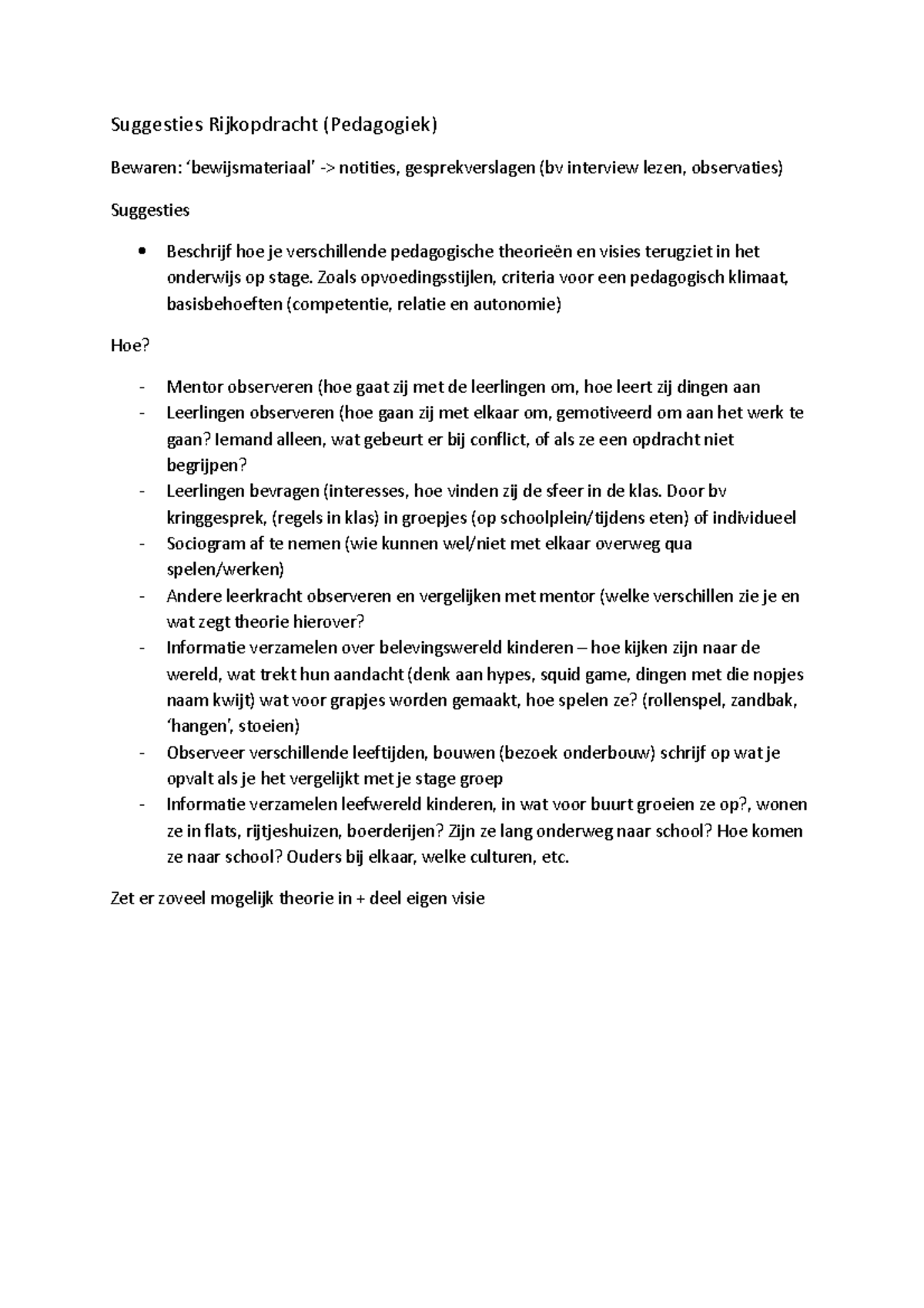 Rijkopdracht Suggesties Pedagogiek: Observaties en Theoretische ...