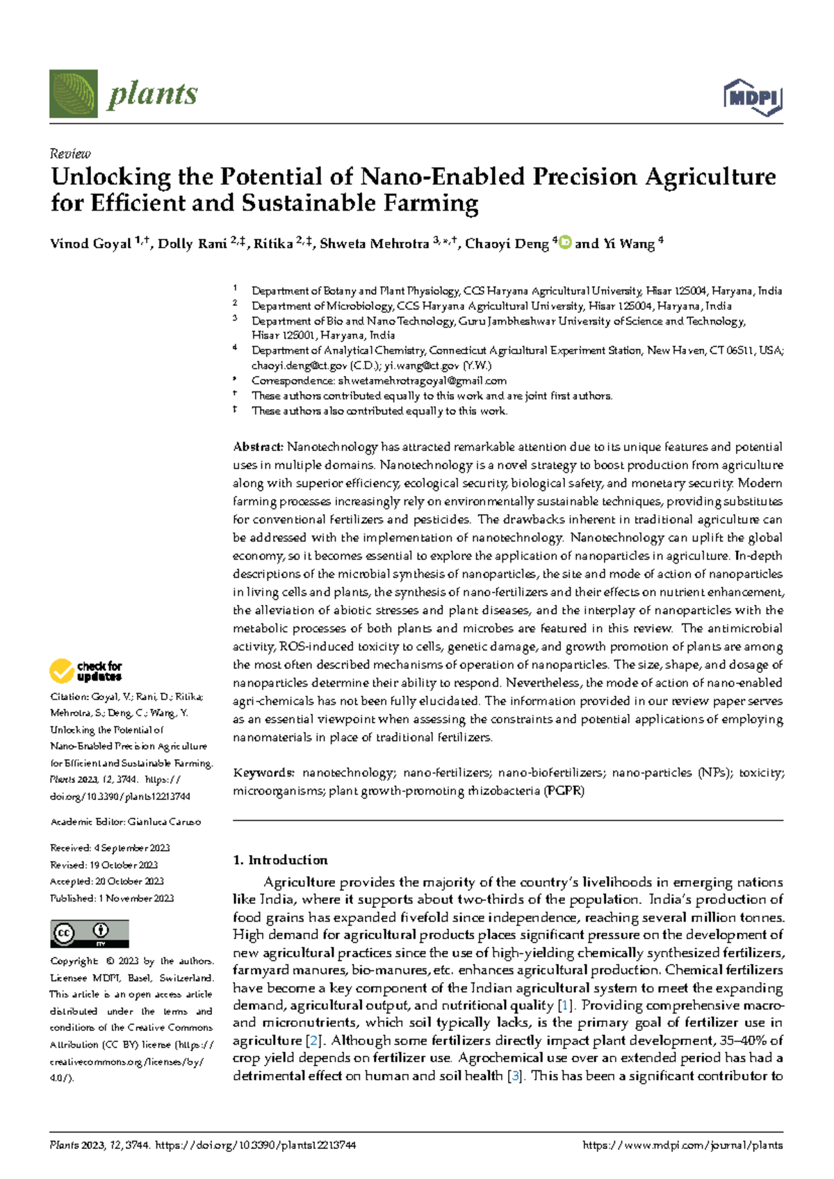 Unlocking the Potential of Nano-Enabled Precision Agriculture for ...