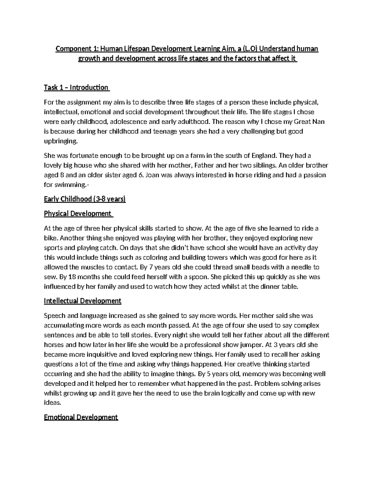 Health And Social Assignment 1 Copy Component 1 Human Lifespan