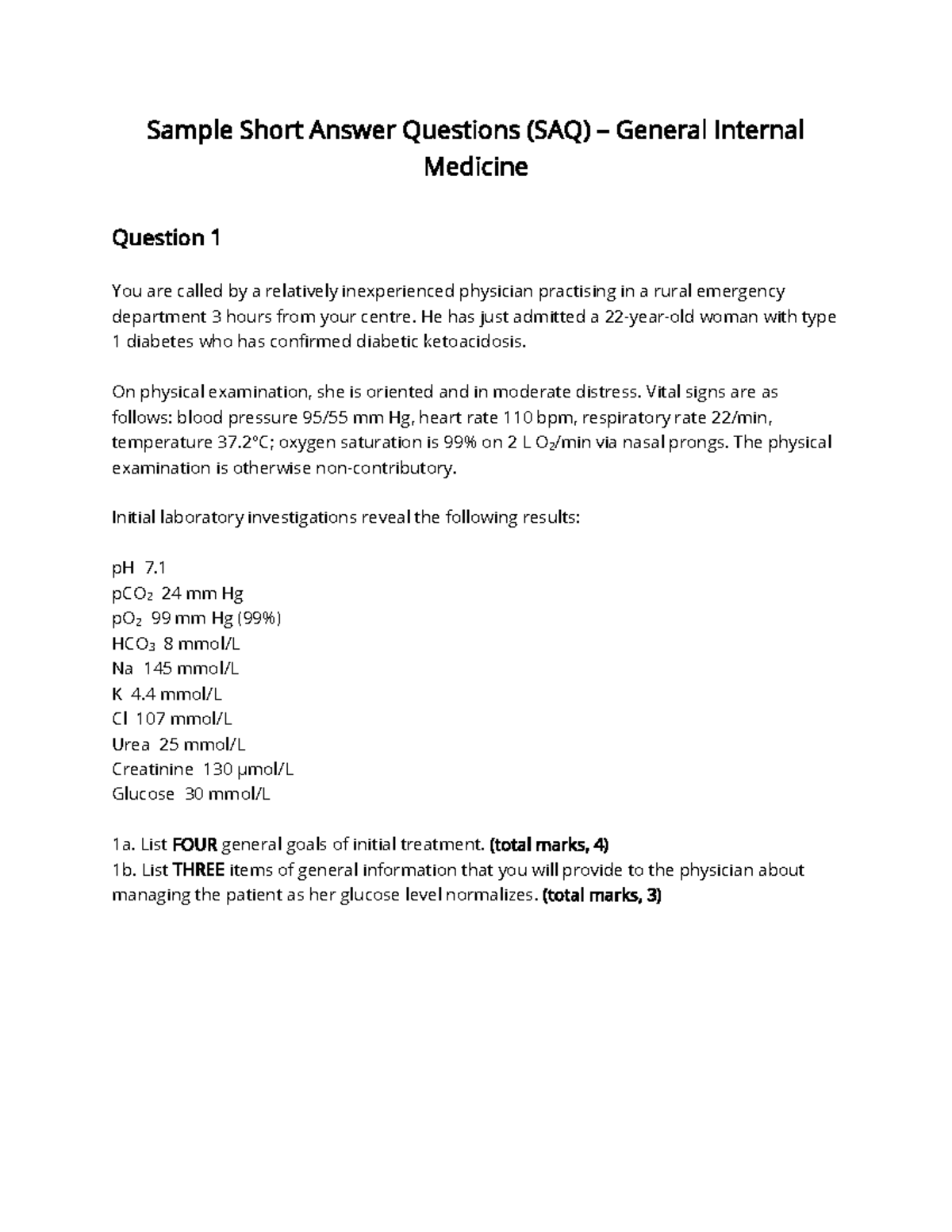 General Internal Medicine Sample Exam E Questions and Model Answers ...