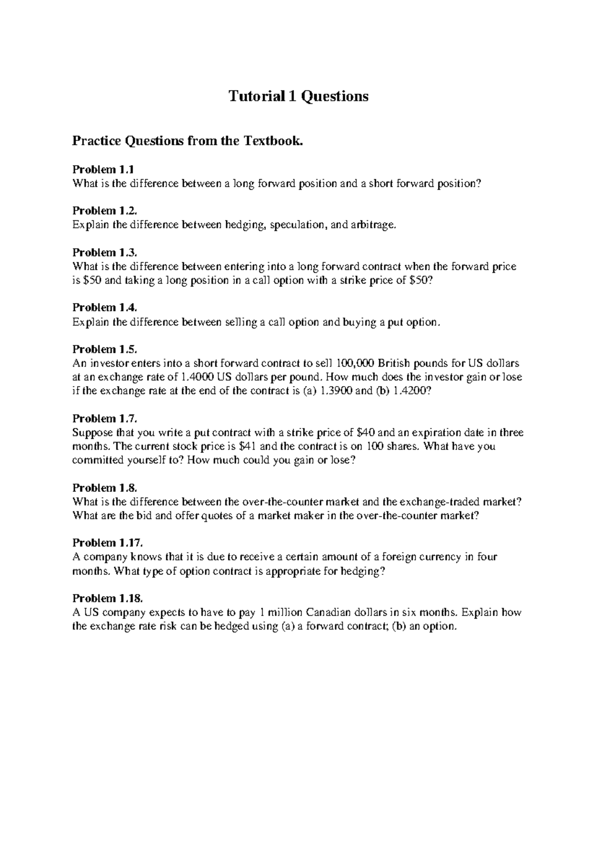 Tutorial.1.Questions - Tutorial 1 Questions Practice Questions from the ...