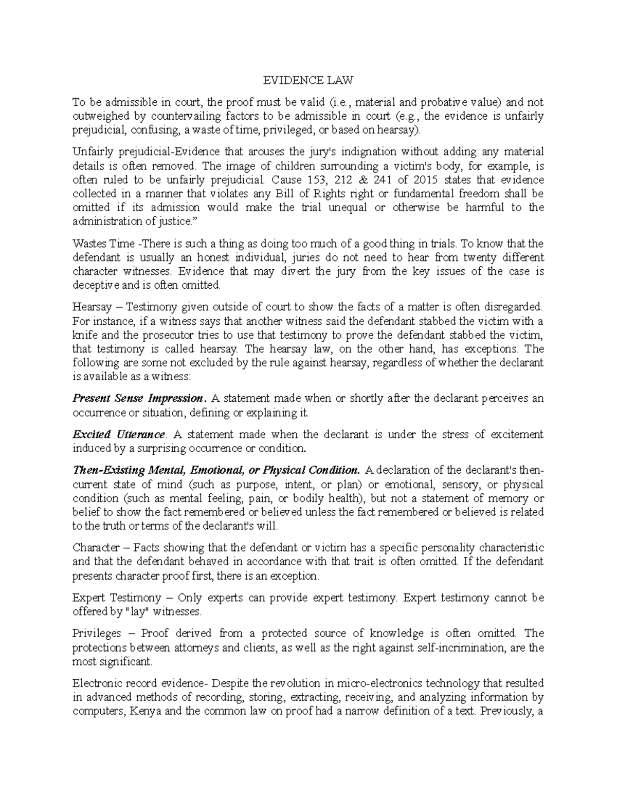 Evidence Law in Kenya: Admissibility and Key Concepts Explained - Studocu