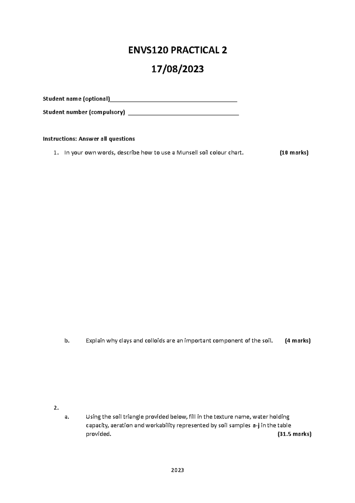 ENVS120 PRAC 2 2023 - practicals - ENVS120 PRACTICAL 2 17/08/ Student ...