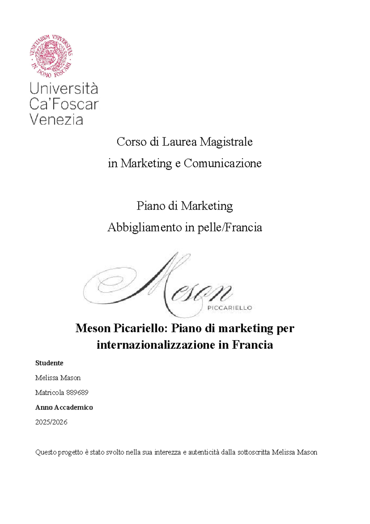 Piano di Marketing per Abbigliamento in Francia - Progetto MI 25-26 ...