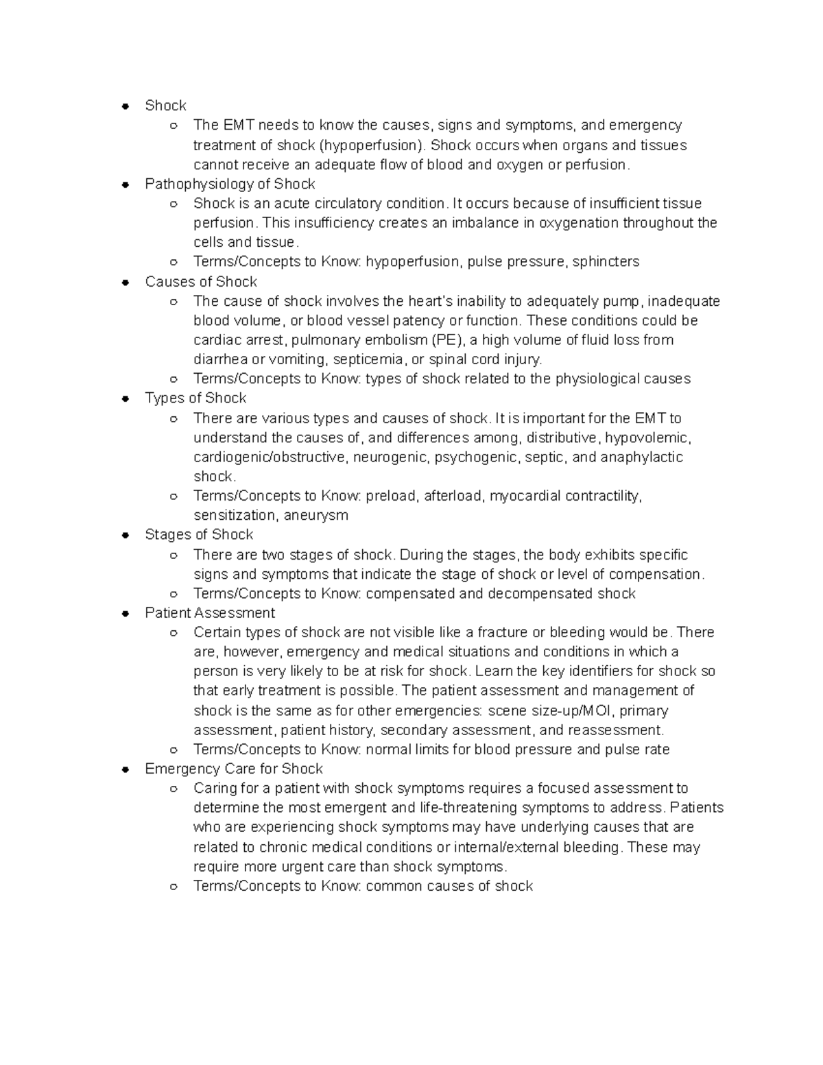 Shock - Shock The EMT needs to know the causes, signs and symptoms, and ...