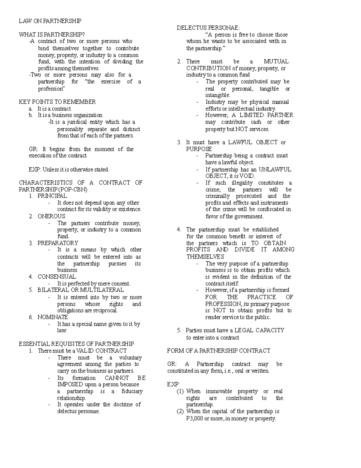 LAW 101: Key Concepts and Characteristics of Partnership Contracts ...