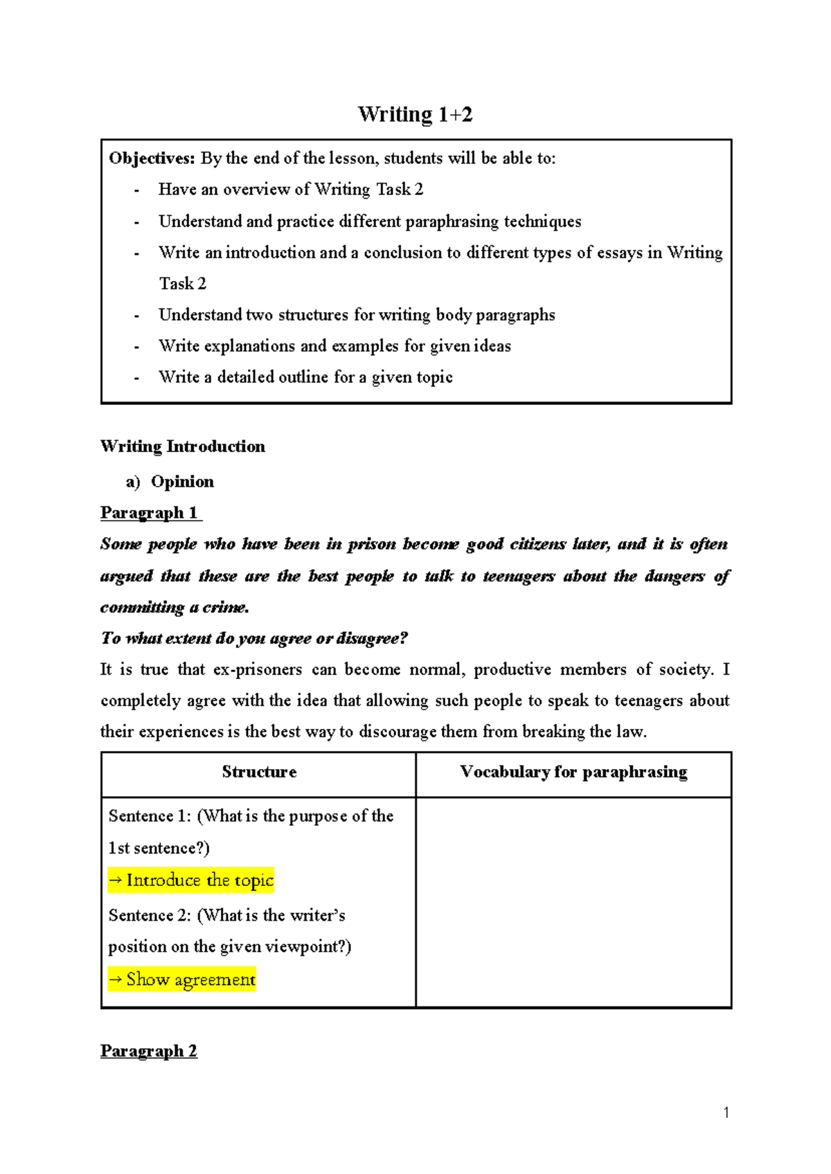 Writing Task 2: Objectives and Structures for Essay Development - Studocu