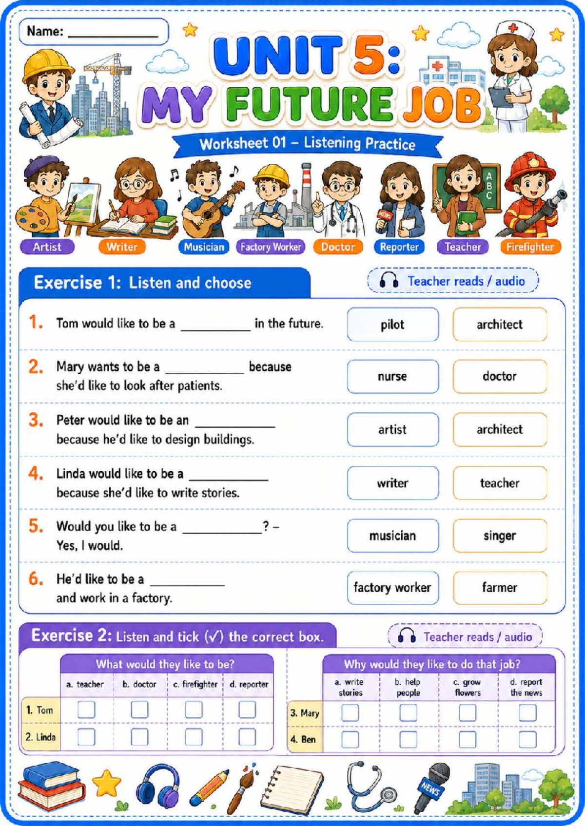 Unit 5: My Future Job Worksheet - Listening & Reading Practice - Studocu