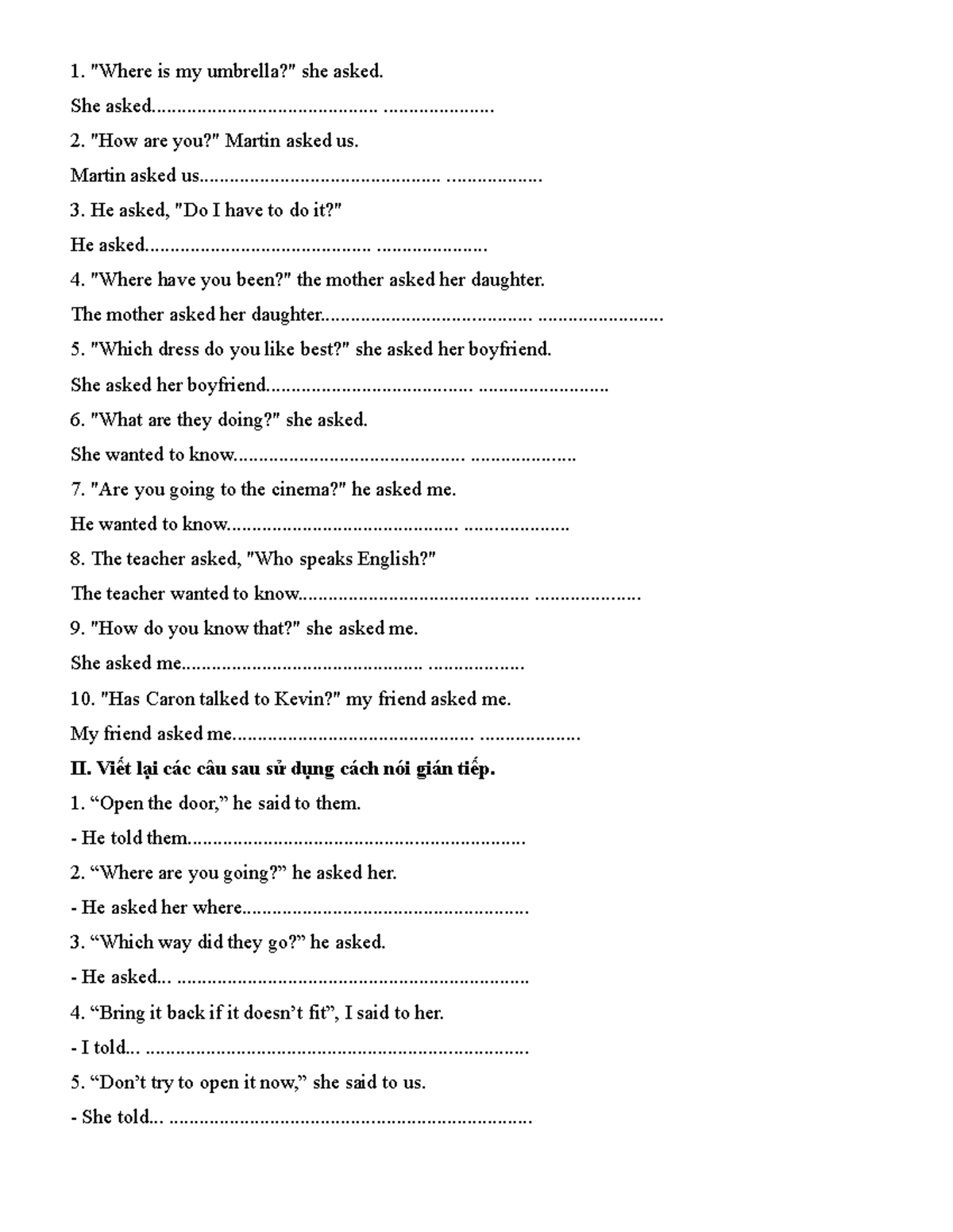 552202647 Direct & Indirect Speech Exercises with Answers - Studocu