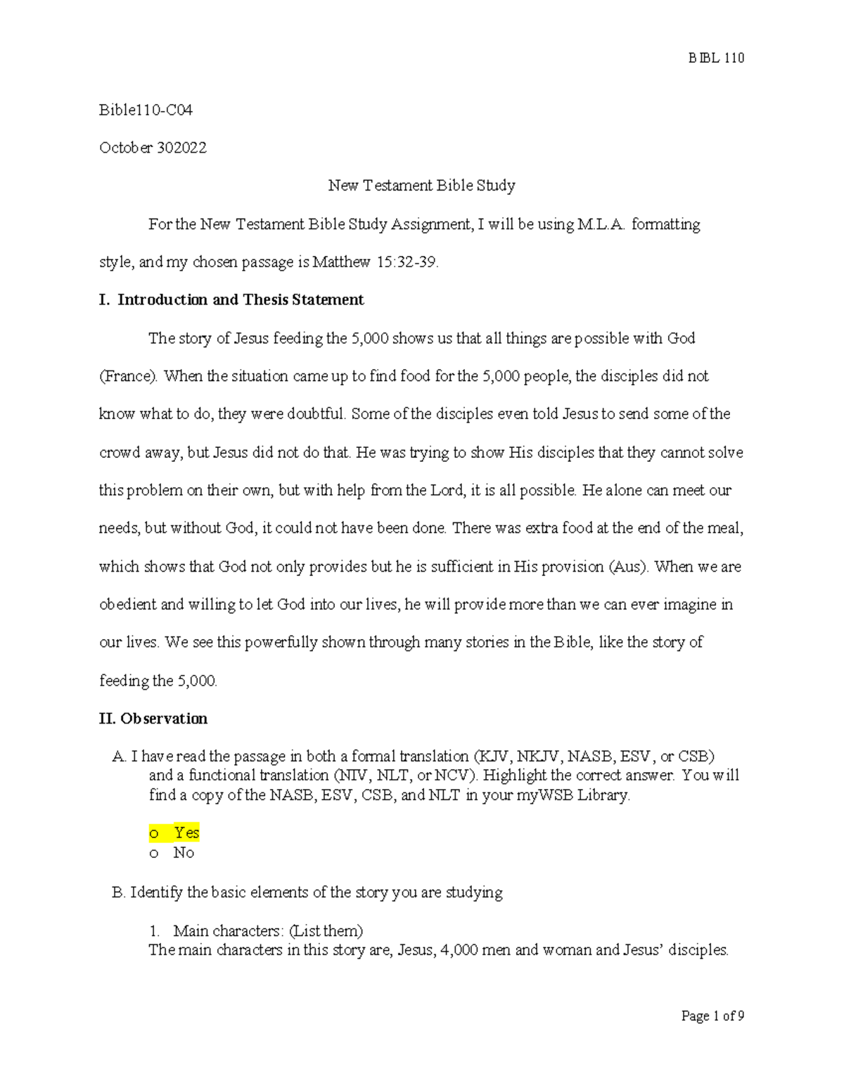 New Testament Bible Study Insights - Final Paper for Bible 110 - Studocu