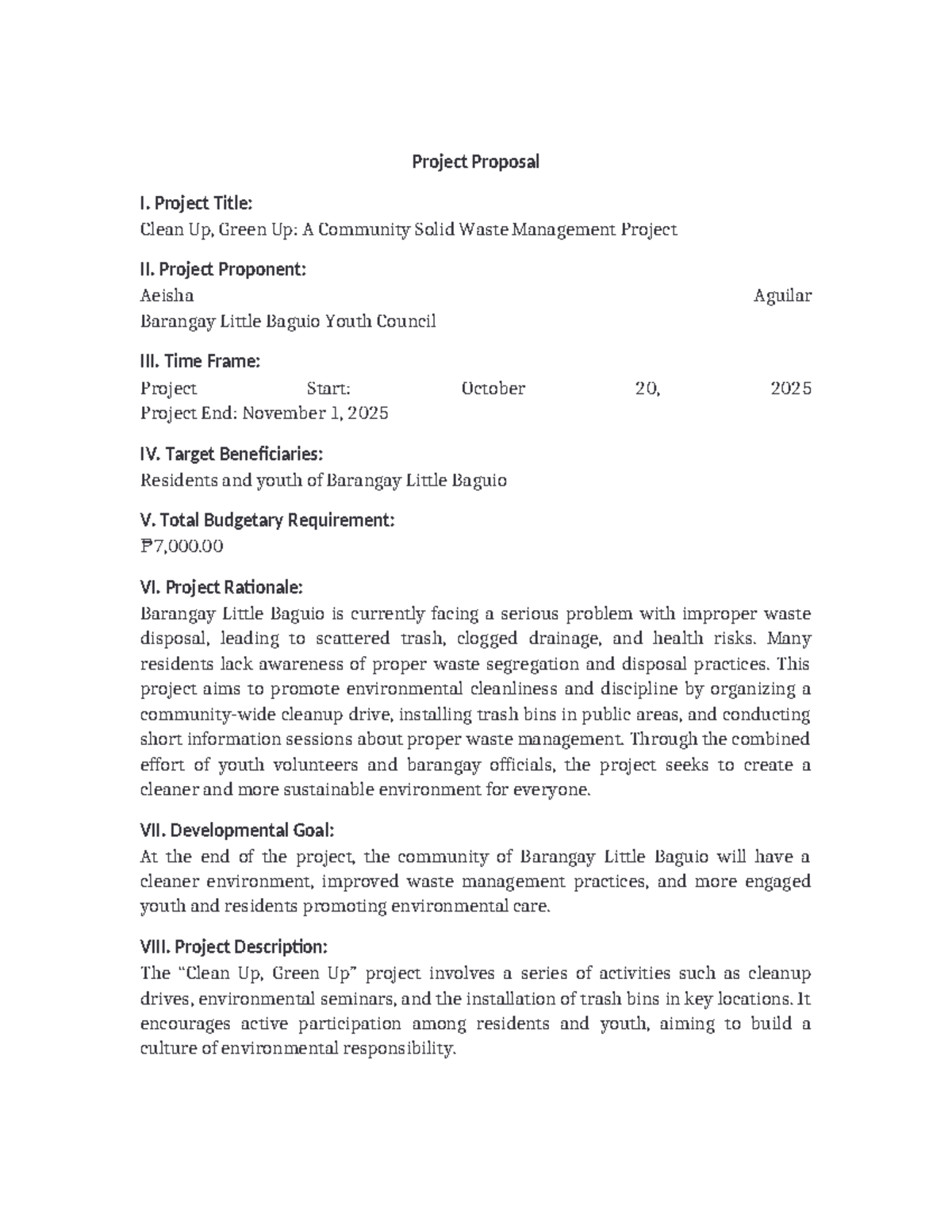 Project Proposal I: Clean Up, Green Up - Solid Waste Management Project ...