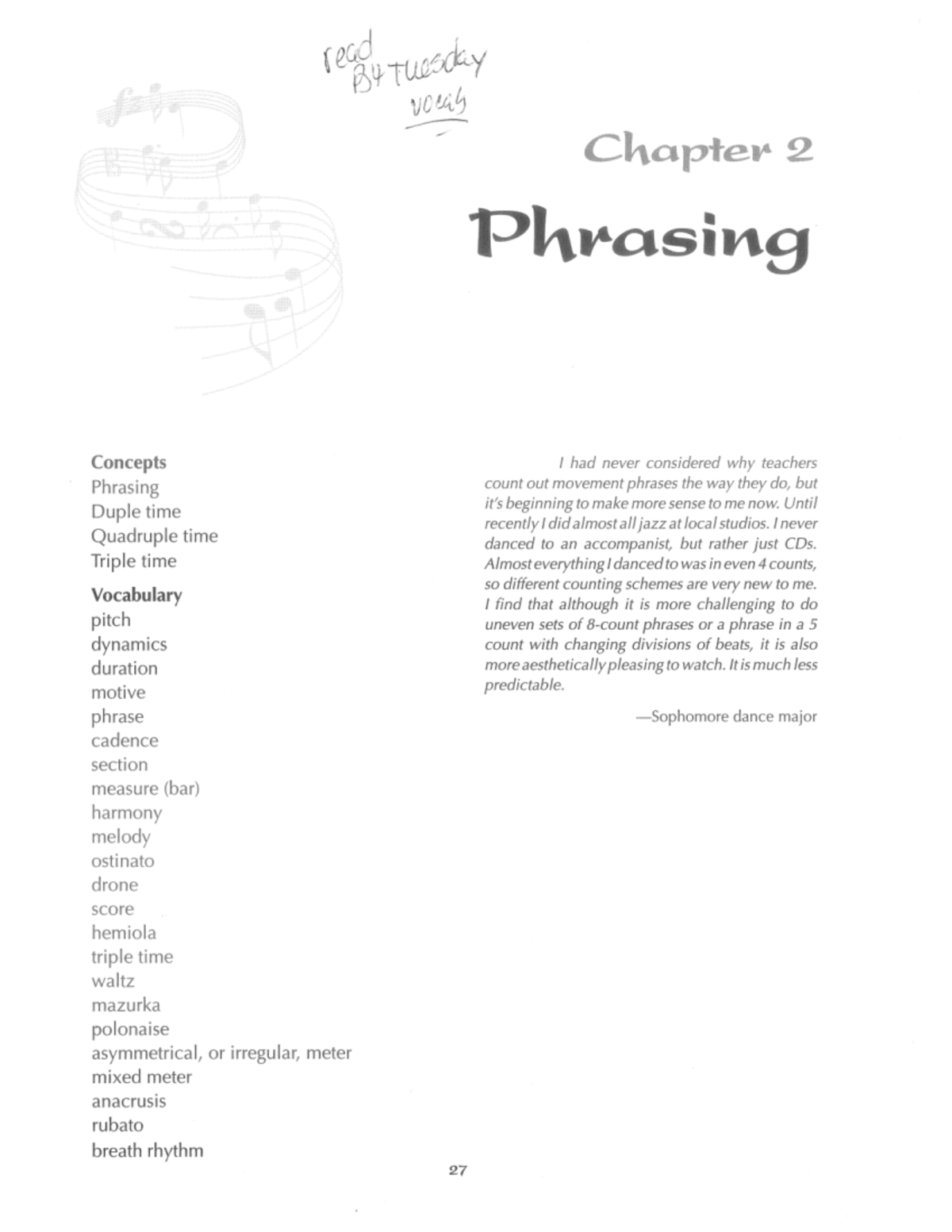 Analysis and Summary of Phrasing Concepts for Dance (Course Code: B4 ...