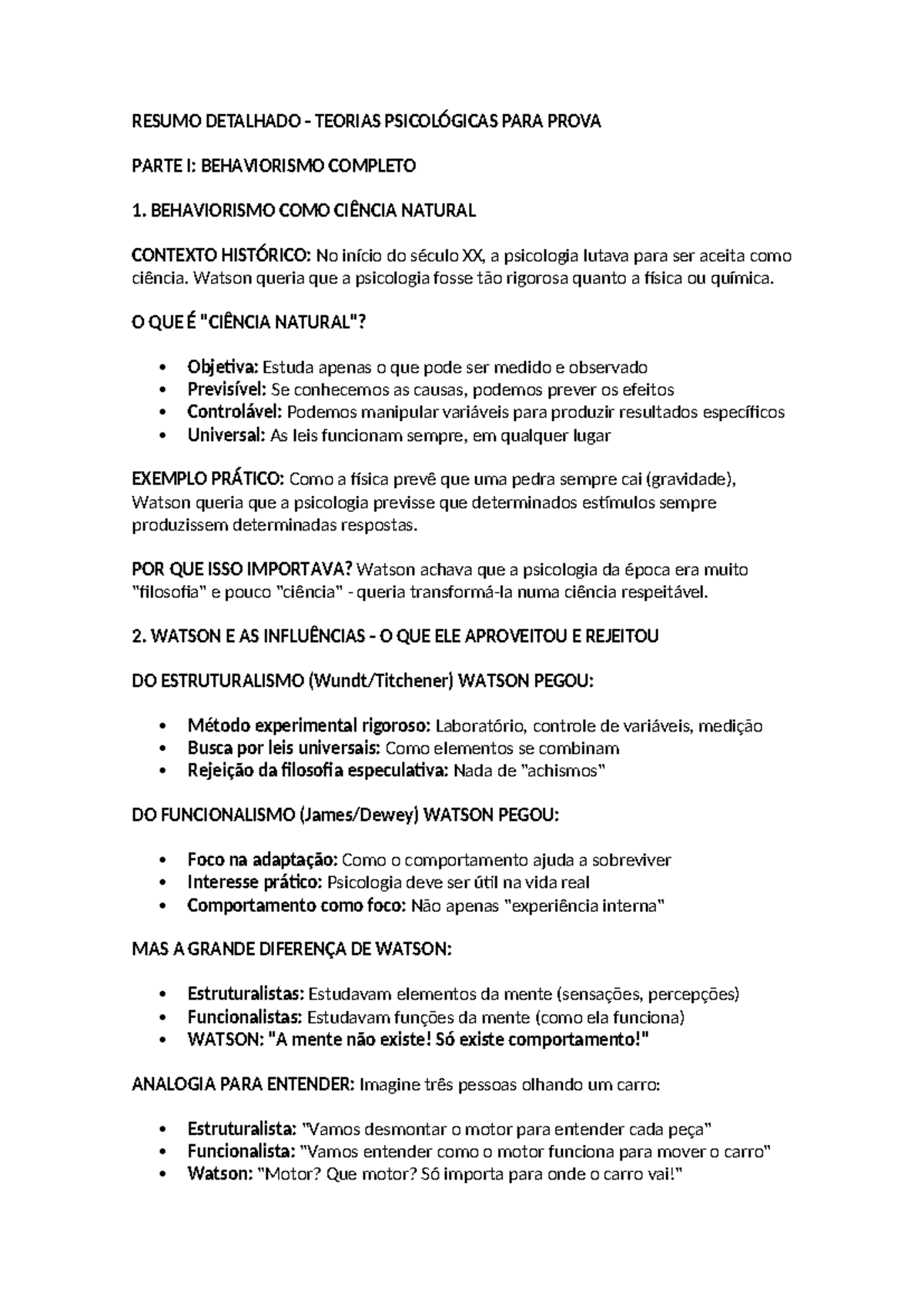 Resumo NP1 - Teorias Psicológicas: Behaviorismo e Gestalt - Studocu