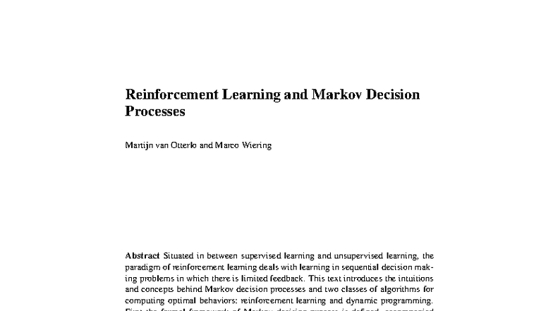 Reinforcement Learning and Markov Decision Processes (MDP) Overview ...