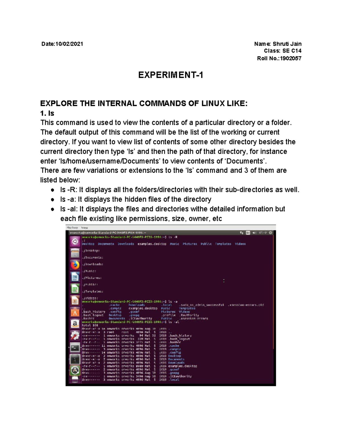 OS-EXP01: Exploring Internal Commands of Linux for SE C - Studocu