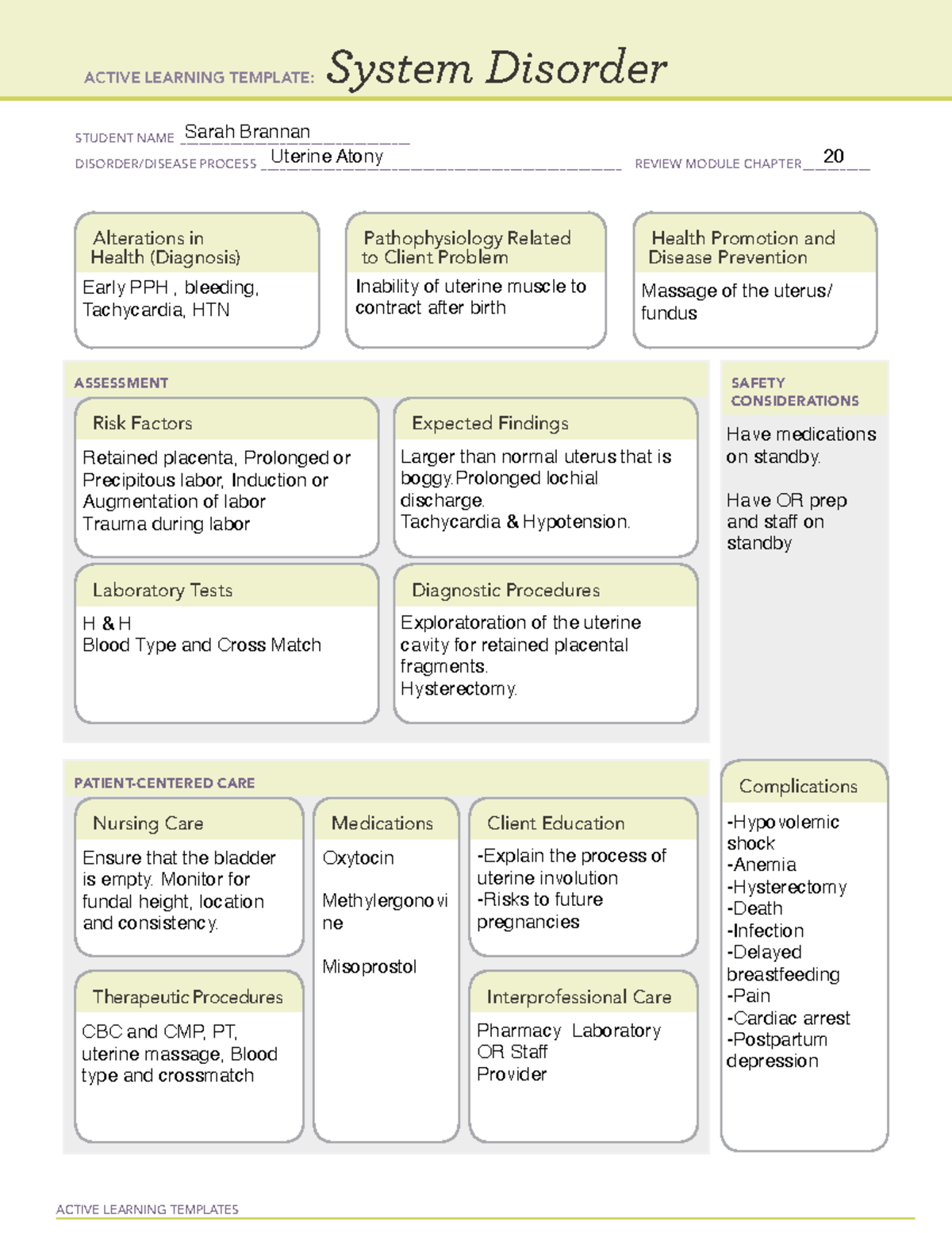 #9 - Active Learning Template for Uterine Atony: Assessment & Care ...