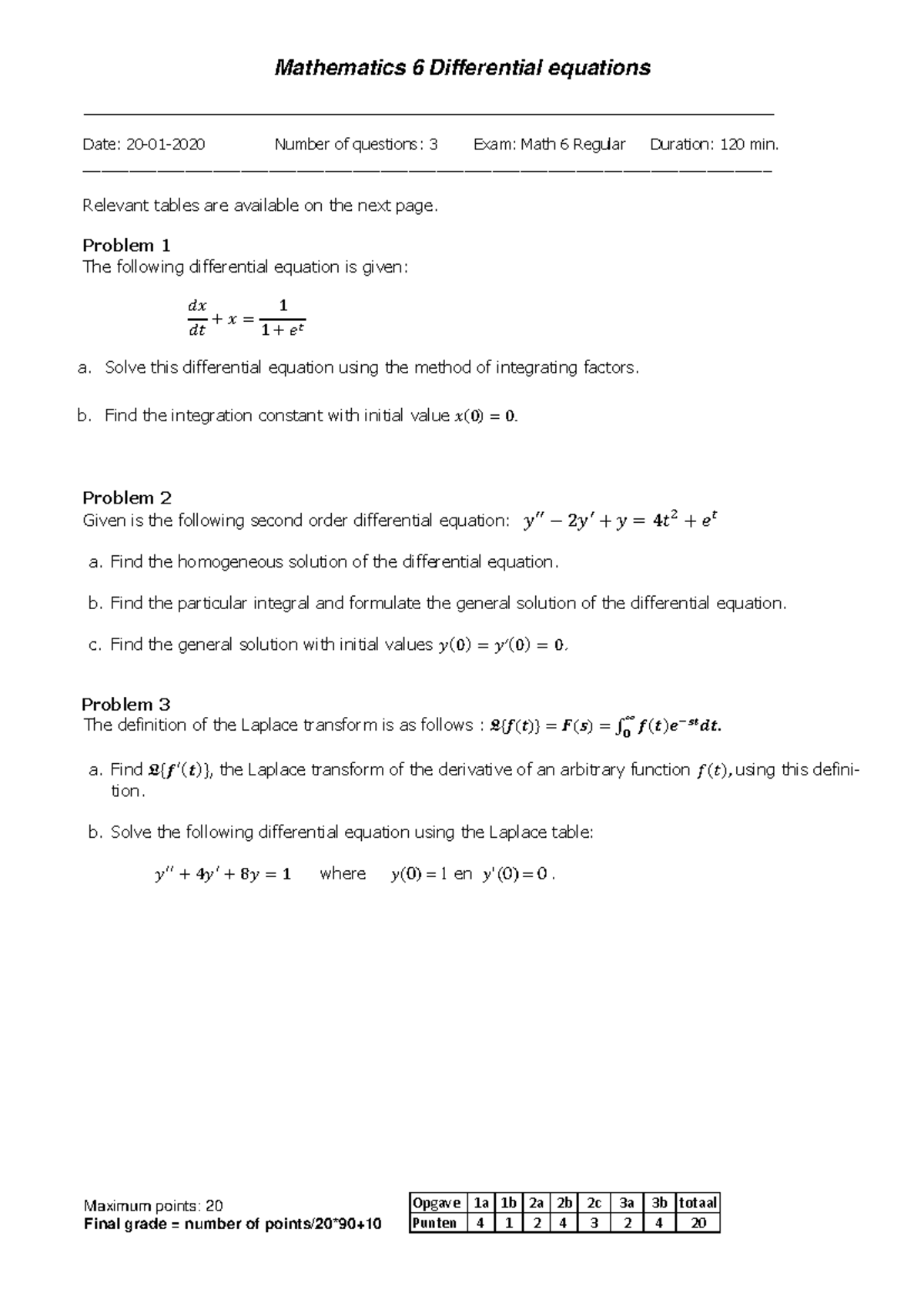 Math 6 Regular Exam: Differential Equations Practice Test - Studeersnel