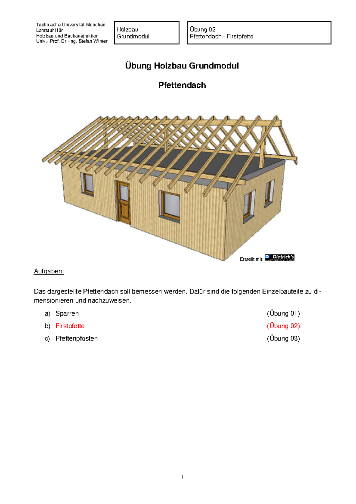 UE 02 Holzbau: Bemessung und Nachweise für Firstpfette im Pfettendach ...