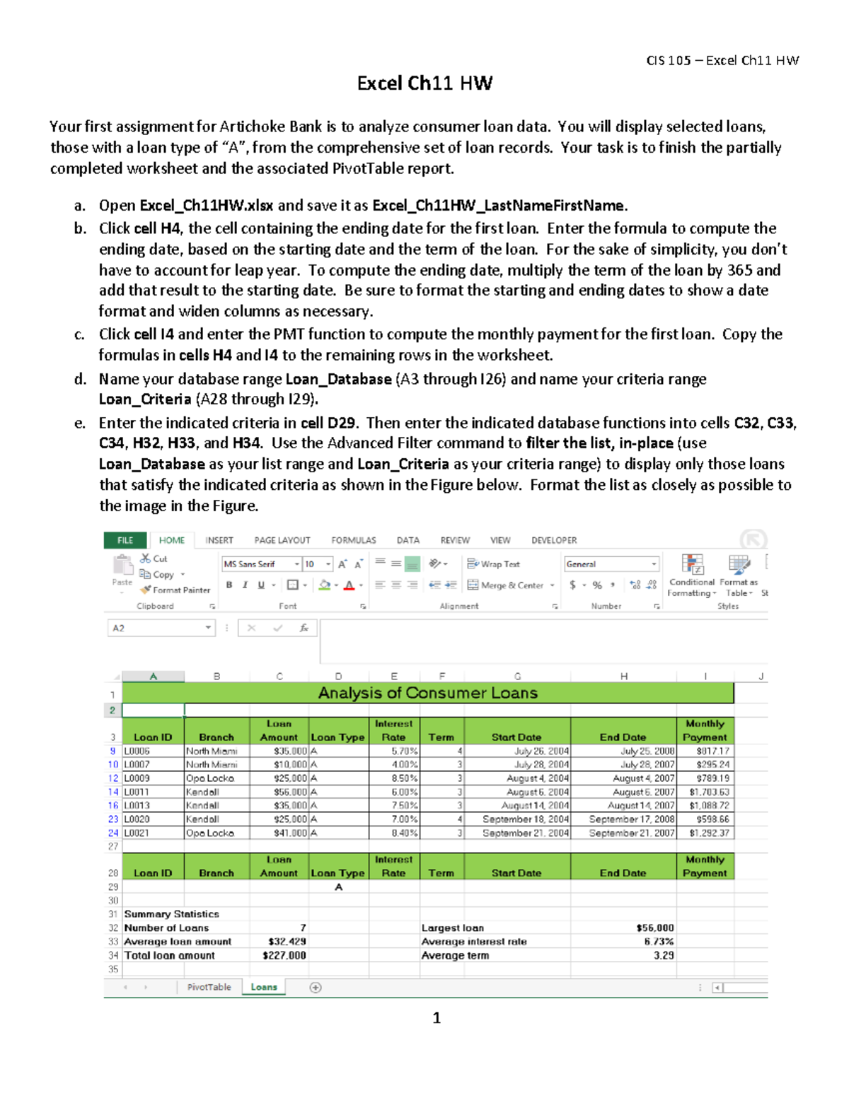 CIS 105 - Excel Chapter 11 HW Instructions and Guidelines - Studocu
