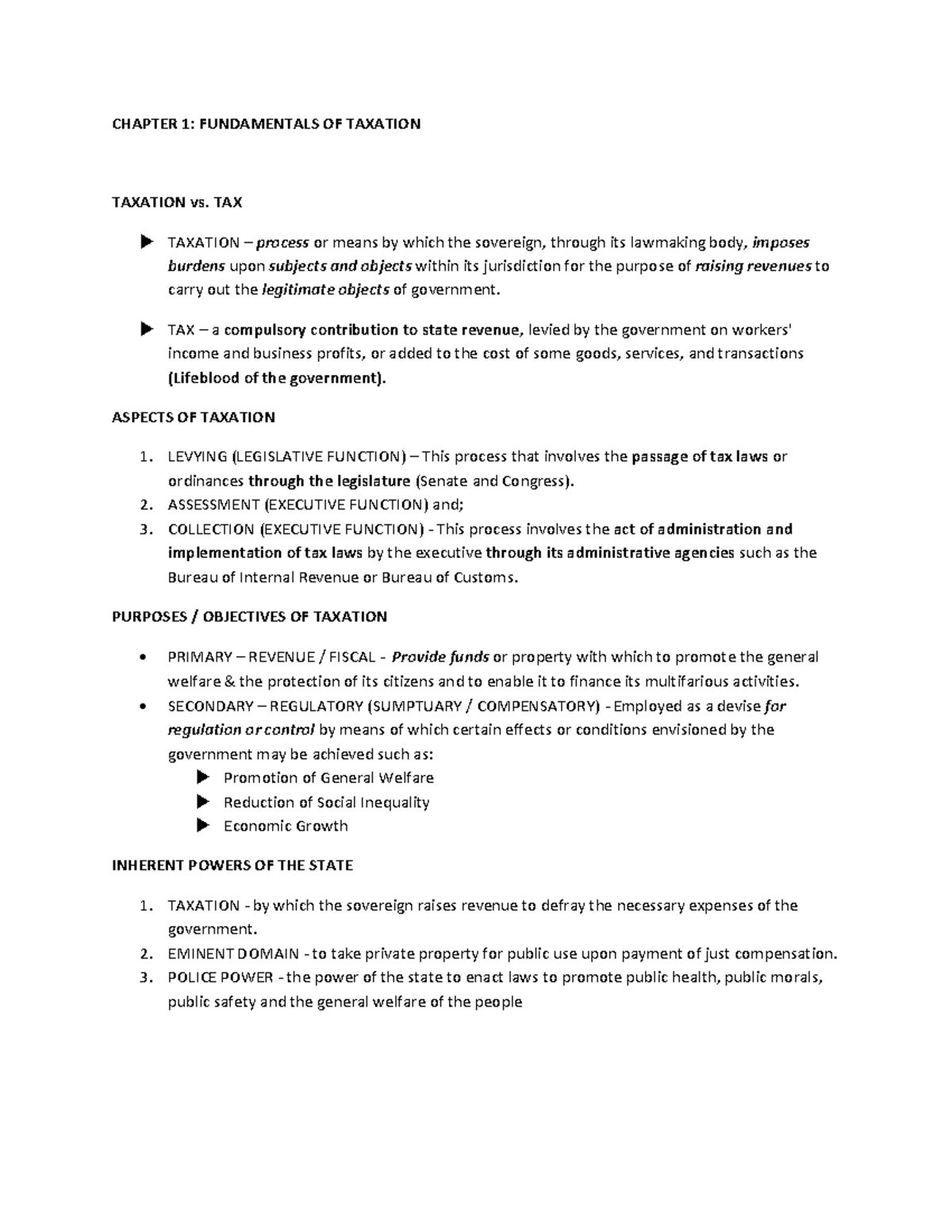 Fundamentals of Taxation - Notes - Income And Business Taxation - Studocu