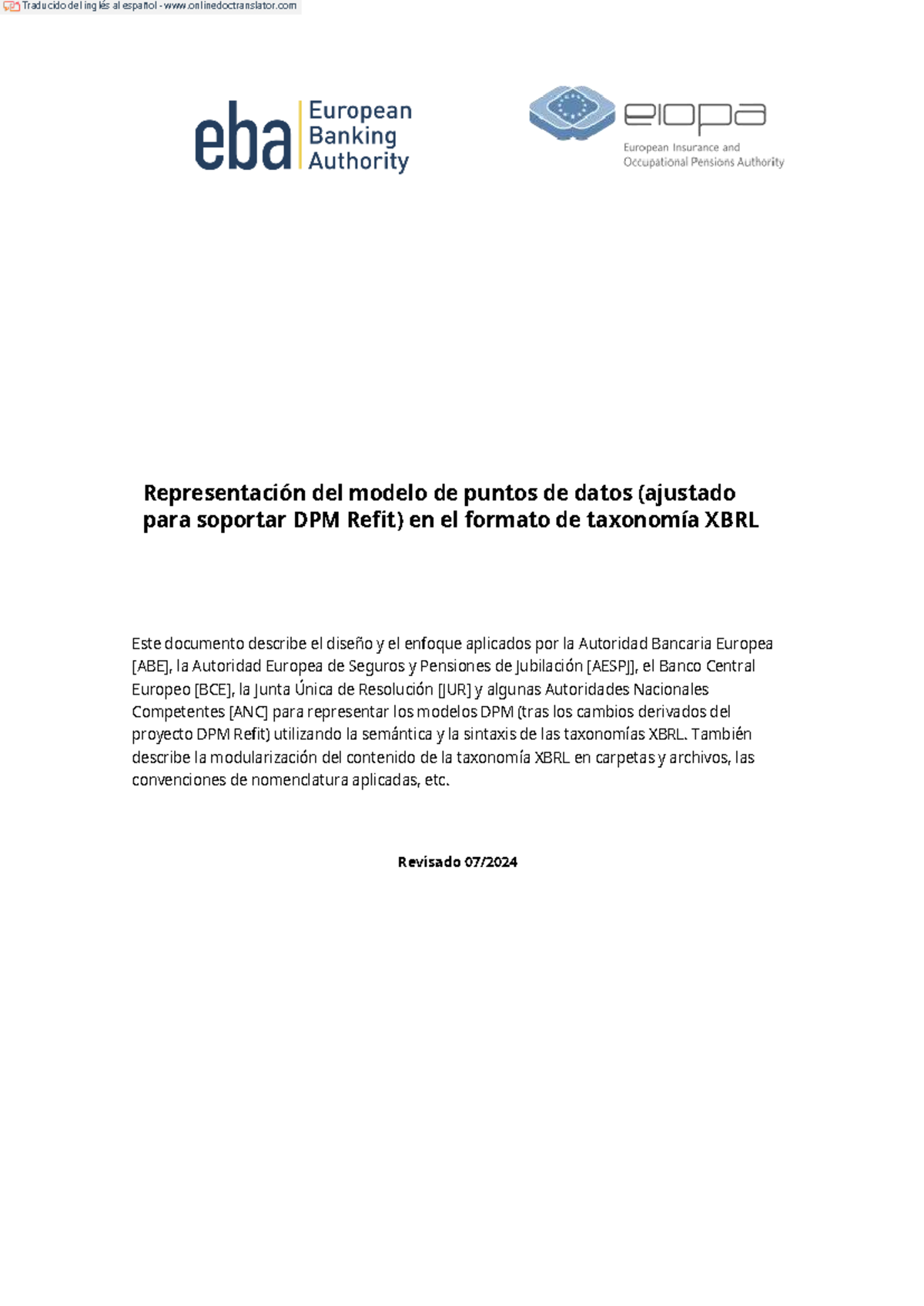 EBA y EIOPA: Arquitectura de Taxonomía XBRL v2.0 (2023) - Studocu