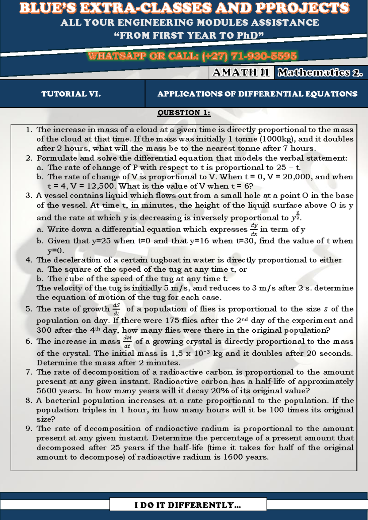 Nathematics 2 Tutorial 6 BLUE'S Extra Classes - QUESTION 1: AMATH II ...