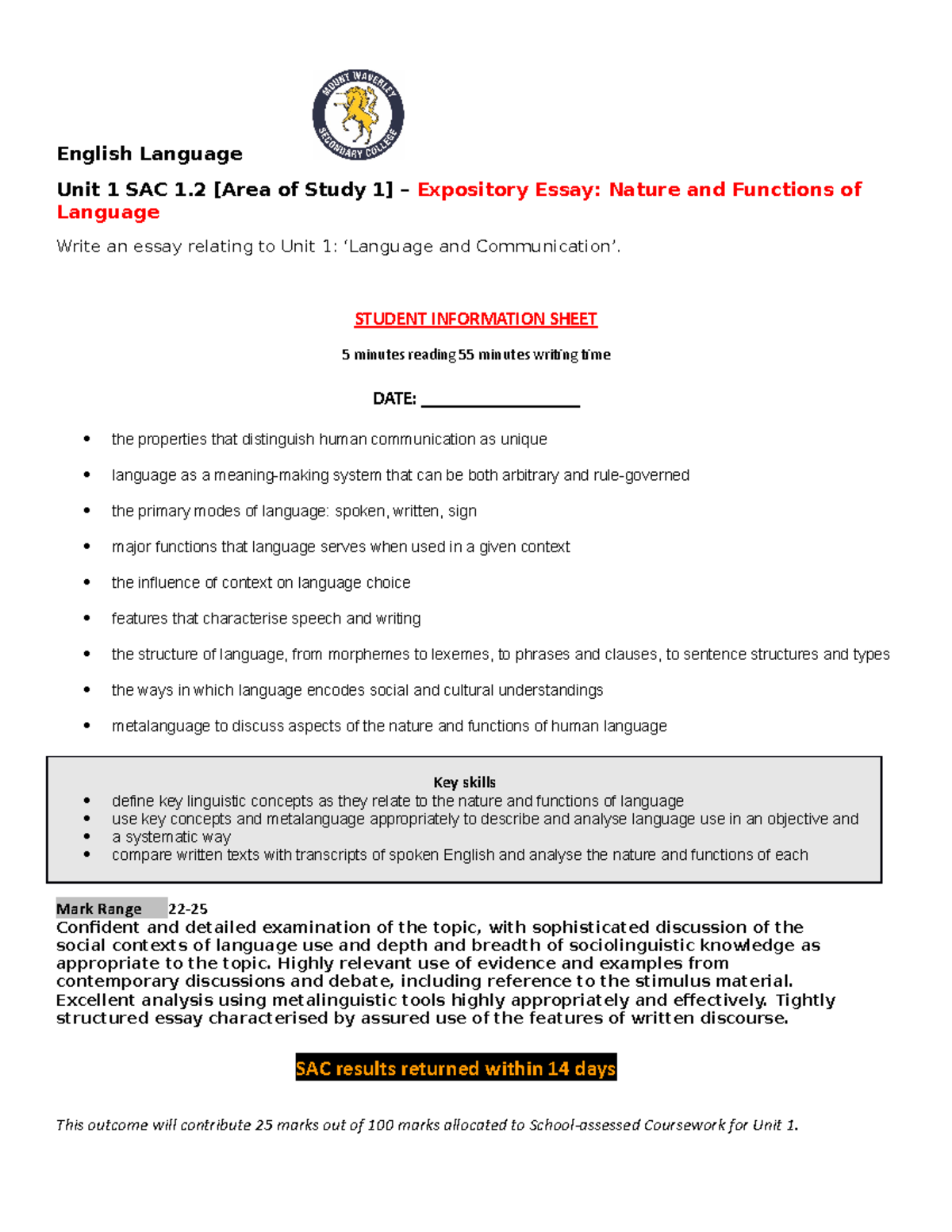 Y11 Elang U1 SAC 1.2 Expository Essay on Language Functions - Studocu