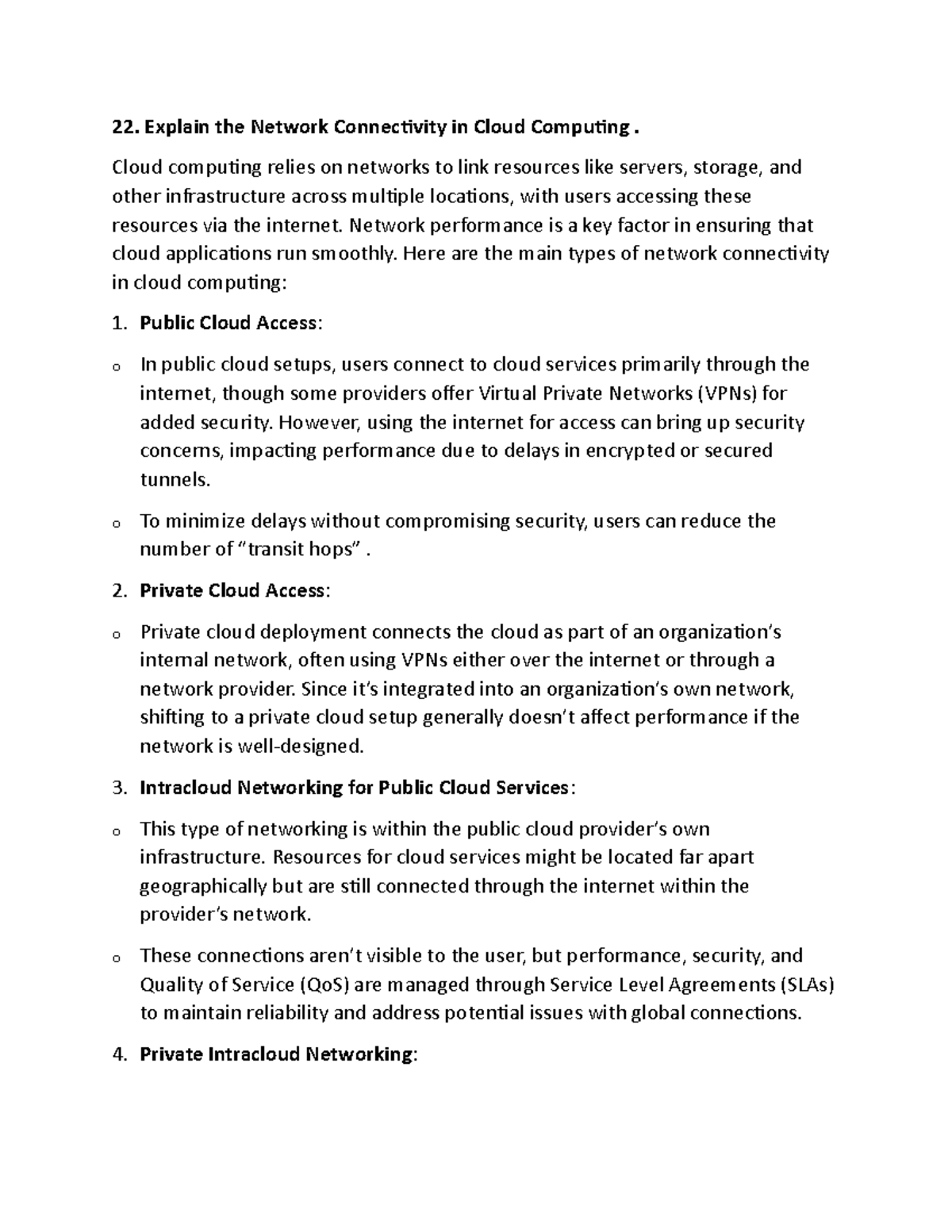 Laq cc - cloud computing - Explain the Network Connectivity in Cloud ...