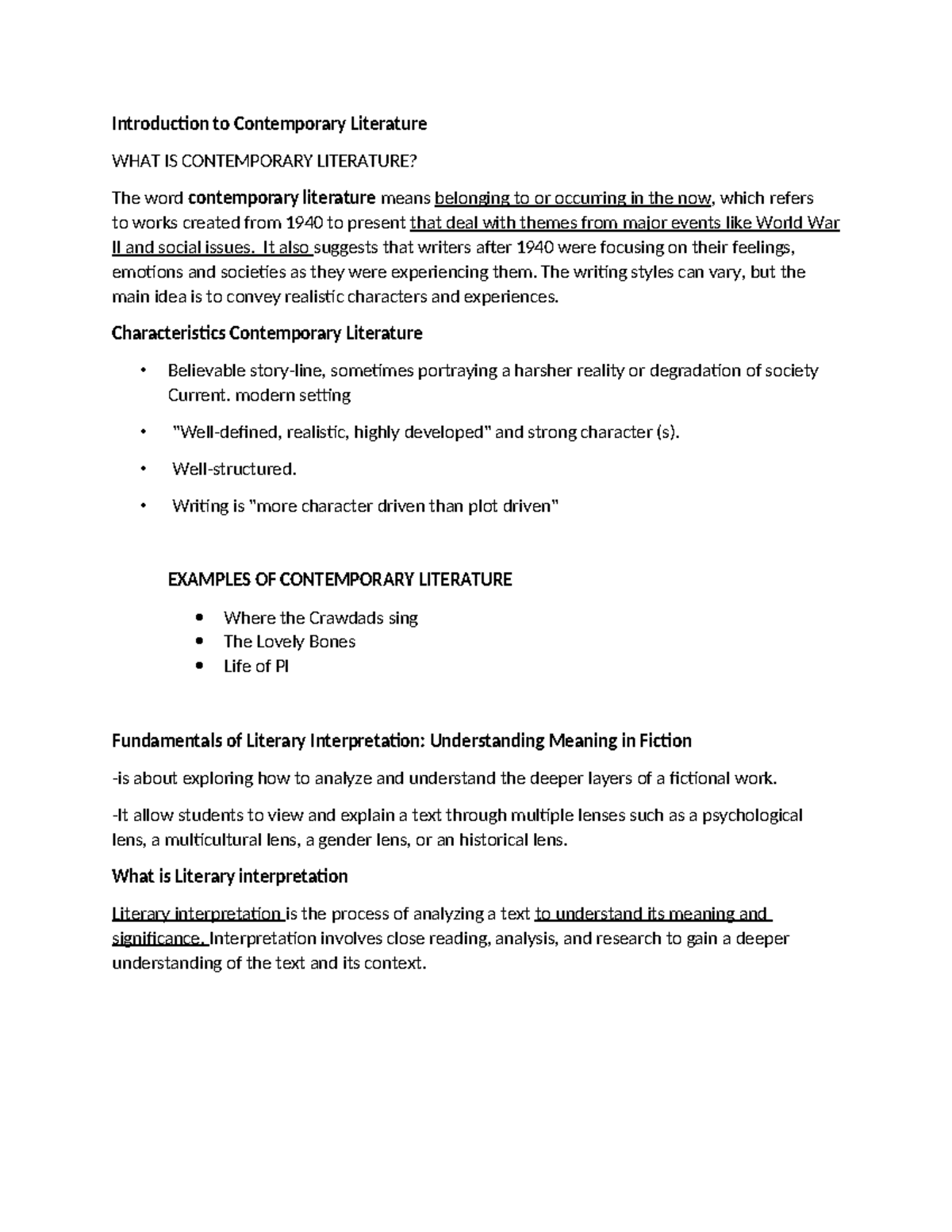 Handout - Introduction to Contemporary Literature WHAT IS CONTEMPORARY ...