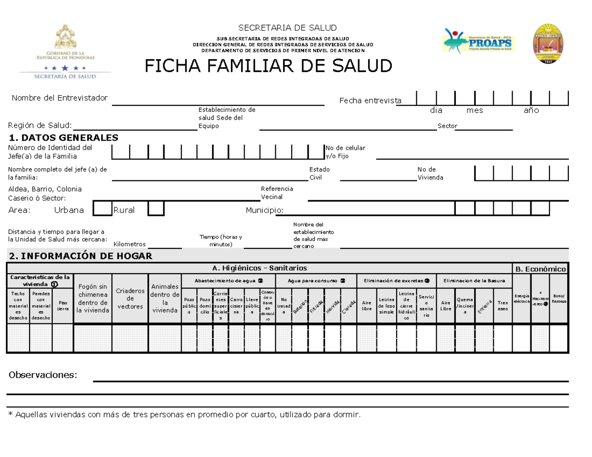 Ficha Familiar de Salud V6 - Información Vital y Observaciones - Studocu