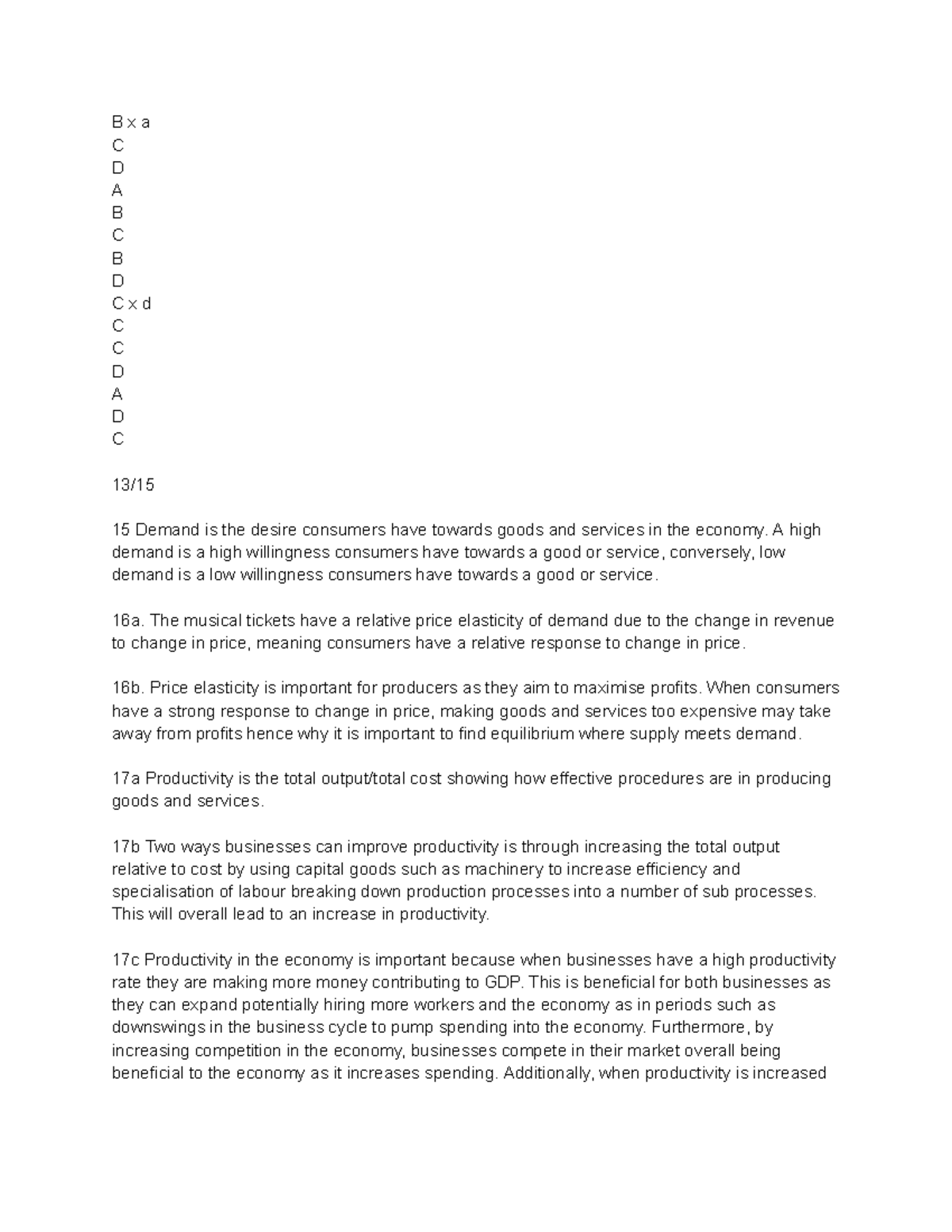Business Notes for HR: Demand, Price Elasticity & Productivity - Studocu
