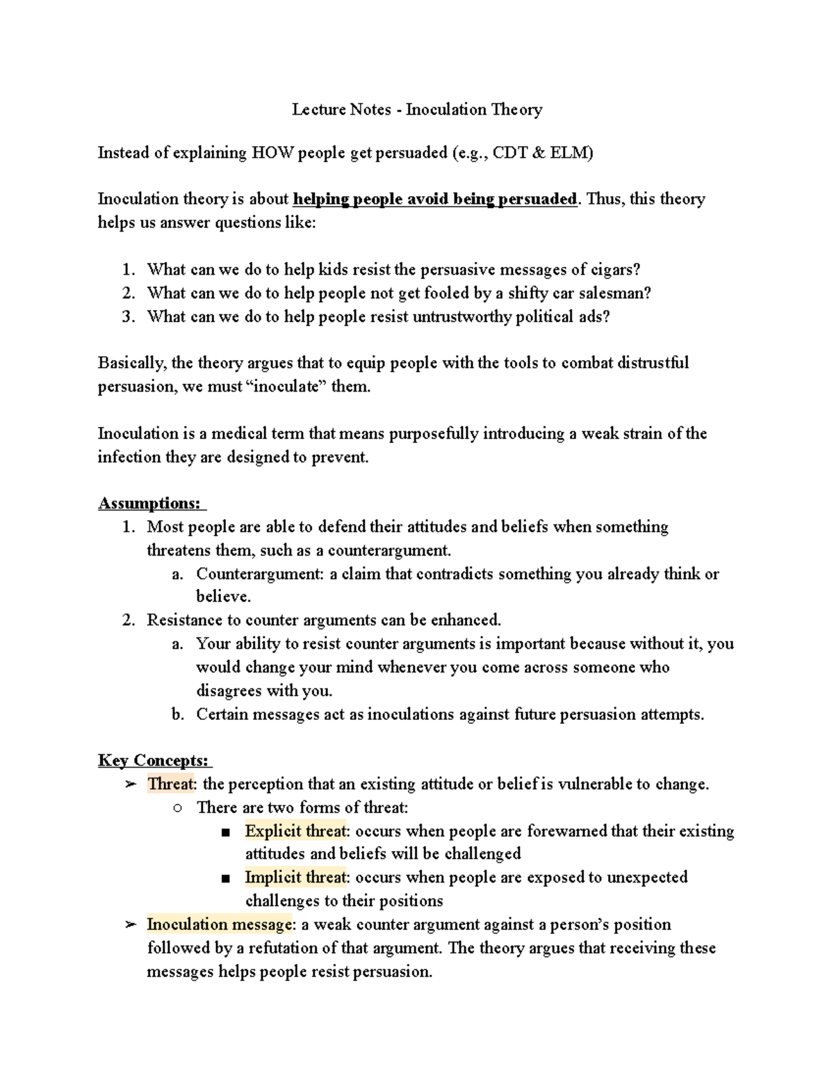 2 - Lecture Notes on Inoculation Theory (Comm 101) - Studocu