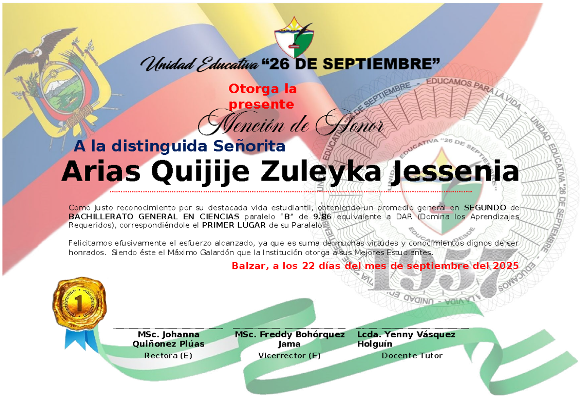 Diploma de Reconocimiento - 2do Bachillerato Ciencias - Studocu
