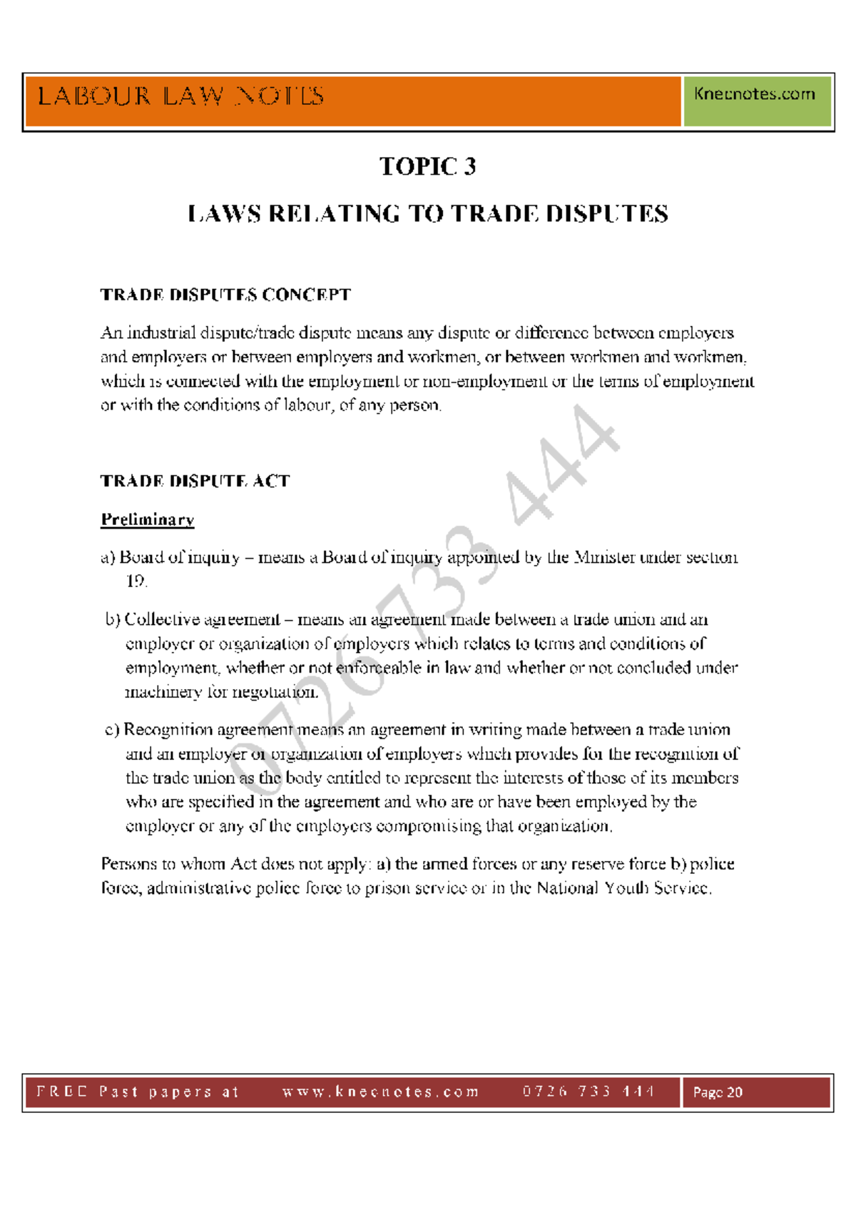 LABOUR LAW NOTES: Trade Disputes Overview (KNEC) - Studocu