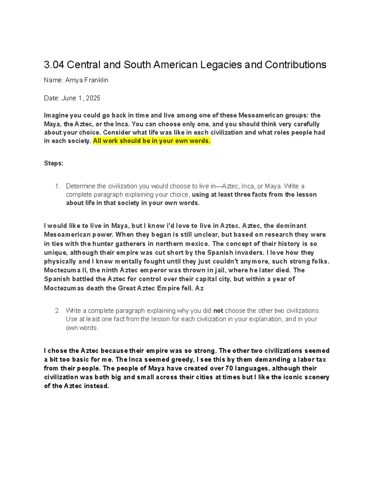 3.04 Essay: Choosing Between Mesoamerican Civilizations - Aztec ...