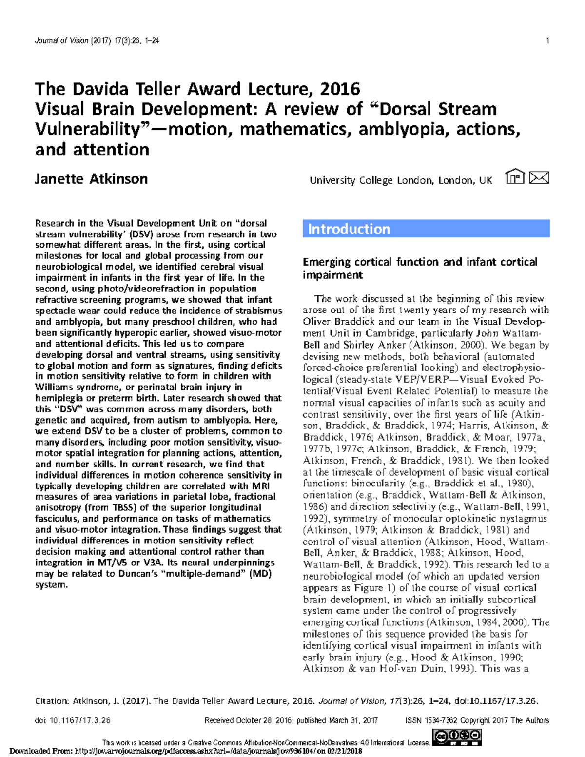 Visual Brain Development & Dorsal Stream Vulnerability Insights - Studocu