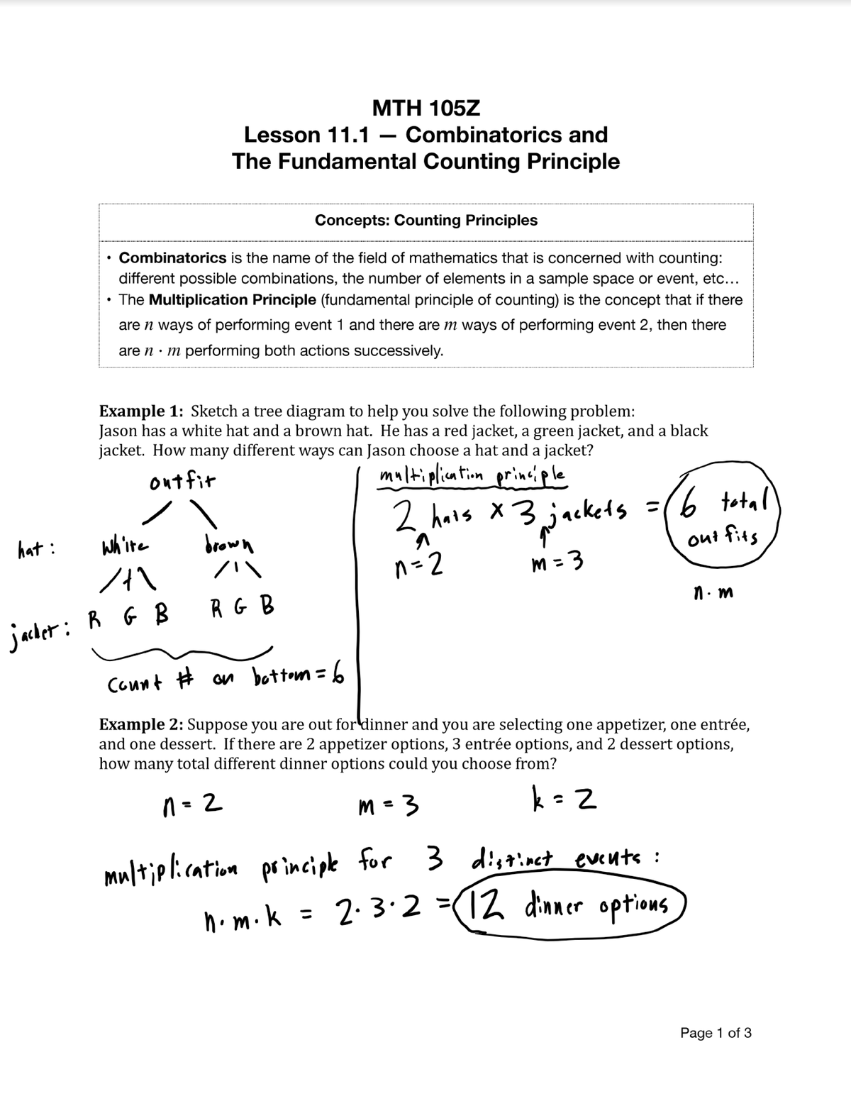 MTH 105Z Midterm Exam Study Notes: Combinatorics & Counting Principles ...
