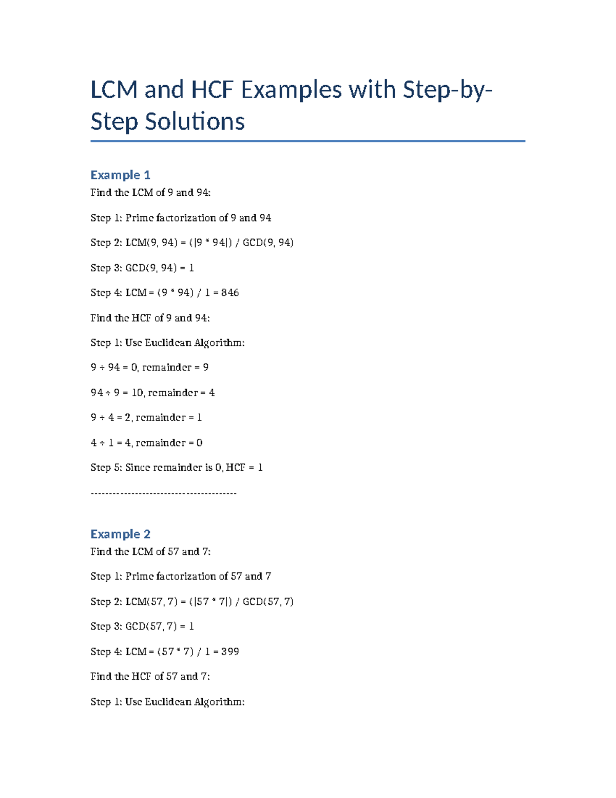 LCM and HCF Examples with Solutions - Math 101 - Studocu