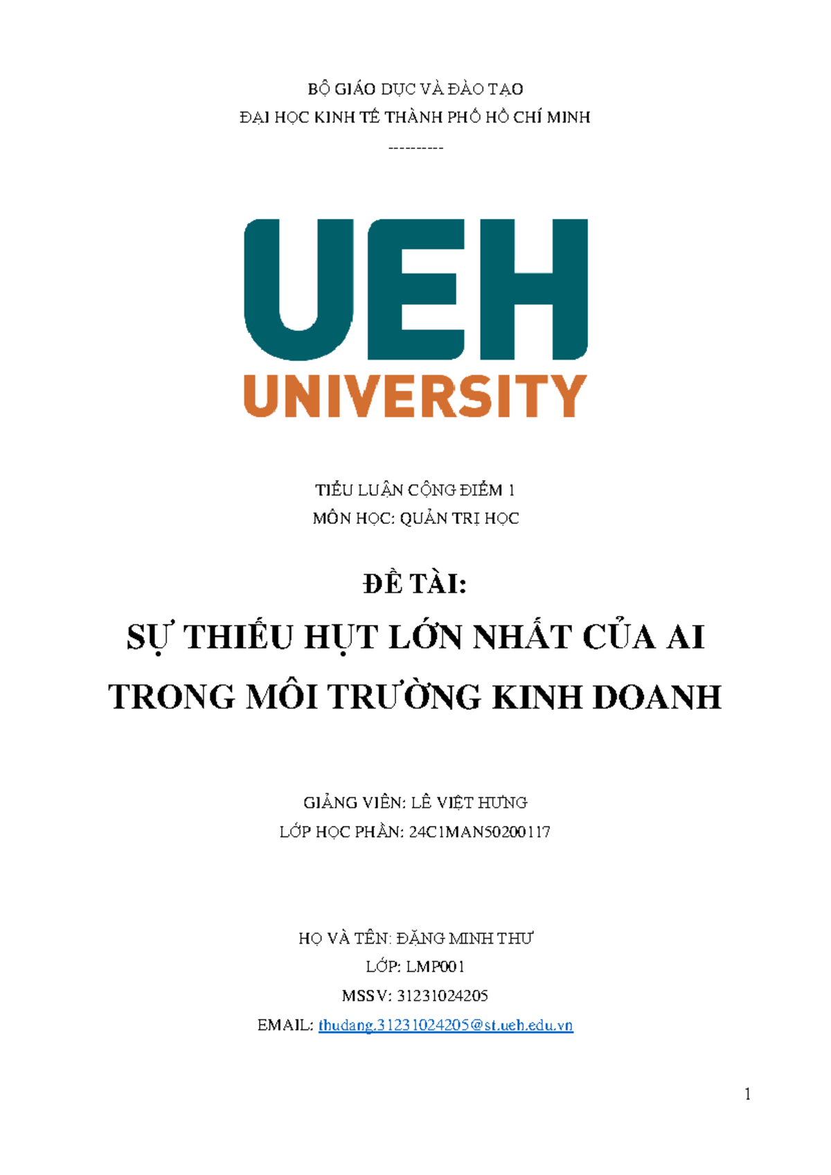 Tieu luan diem cong - QTH - BỘ GIÁO DỤC VÀ ĐÀO TẠO ĐẠI HỌC KINH TẾ ...