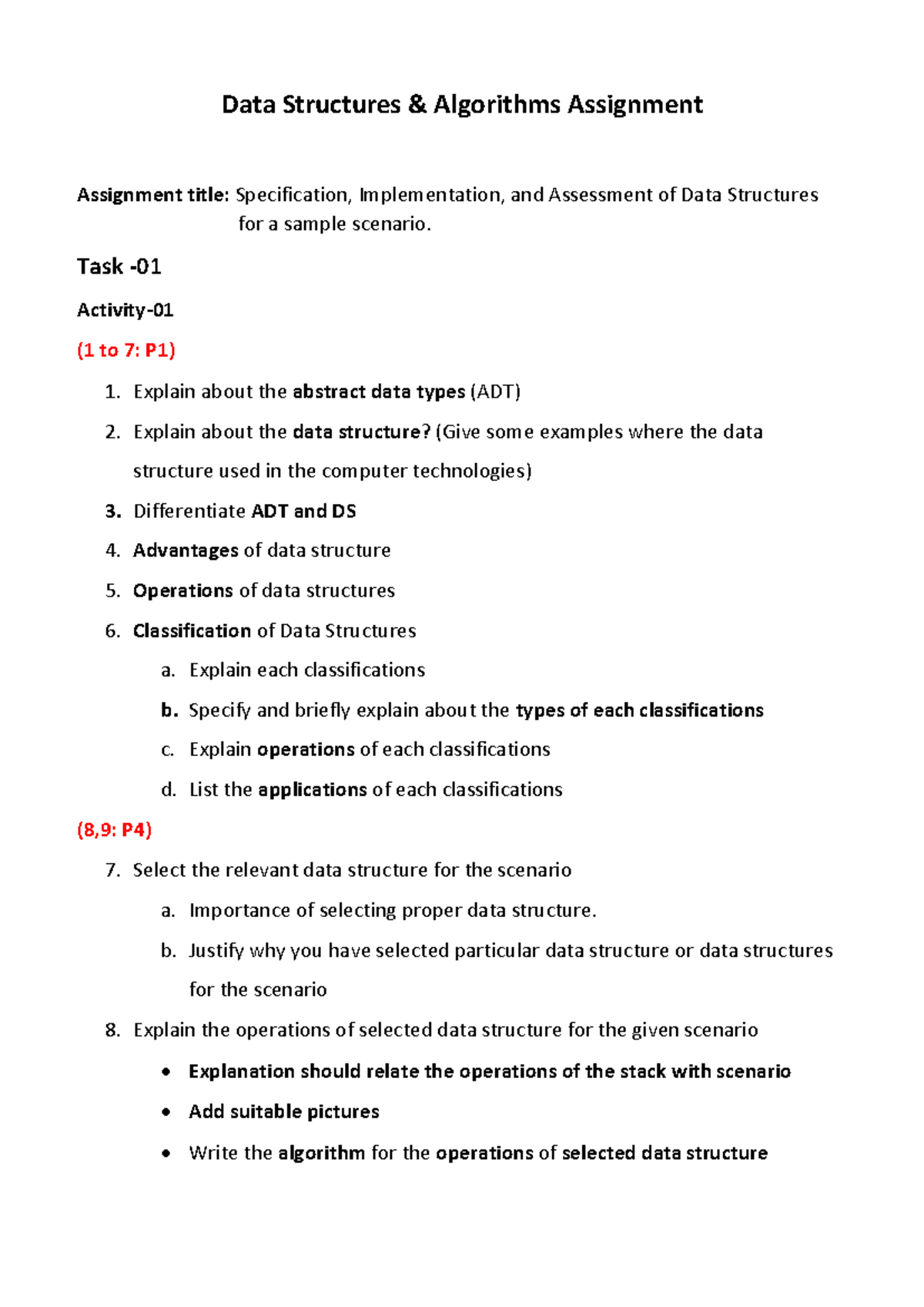 Data Structures & Algorithms Assignment (26026372) - Spec, Impl ...