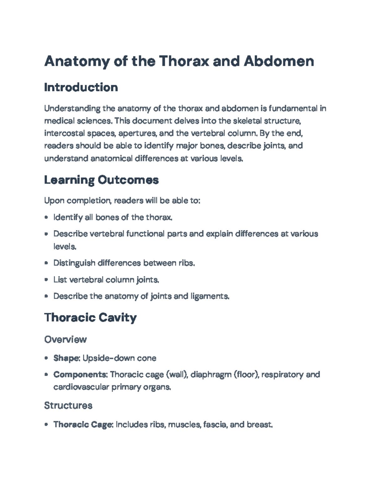 Anatomy of the Thorax and Abdomen: Key Structures and Functions ...