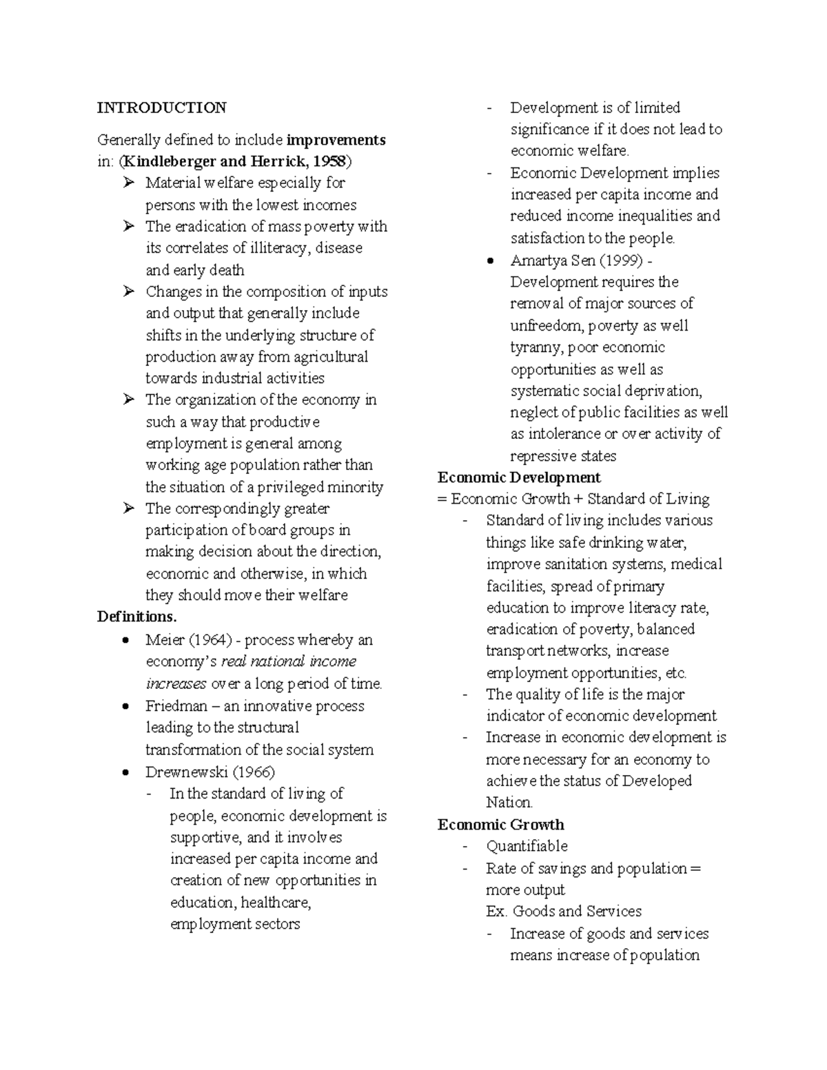 Ecodev - Midterm 1: Key Concepts in Economic Development - Studocu