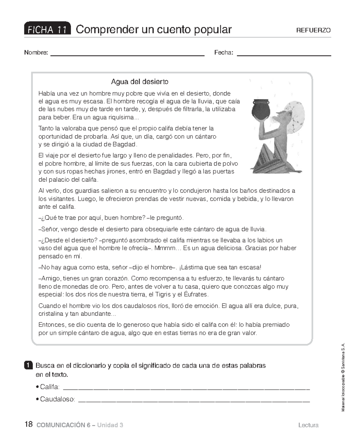 Lectura Cuento Popular: Agua del Desierto - Comunicación 6, Unidad 3 ...