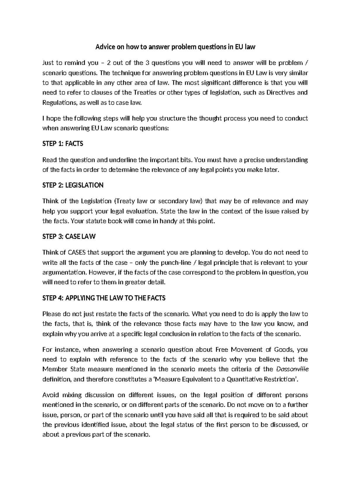 Guidance on Answering EU Law Scenario Questions: Study Tips - Studocu