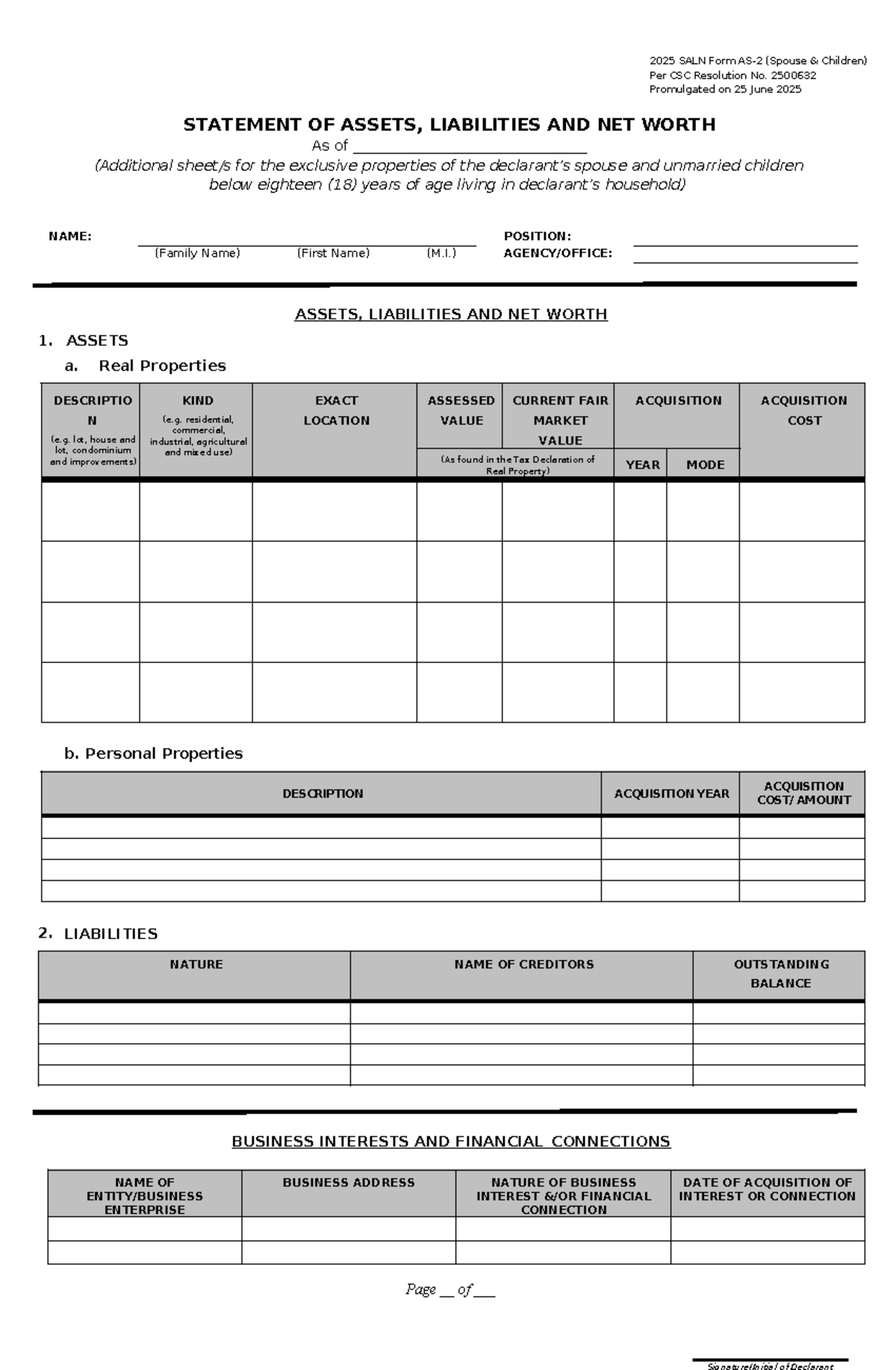 2025 SALN Form for Spouse & Children - Annex C Rules - Studocu
