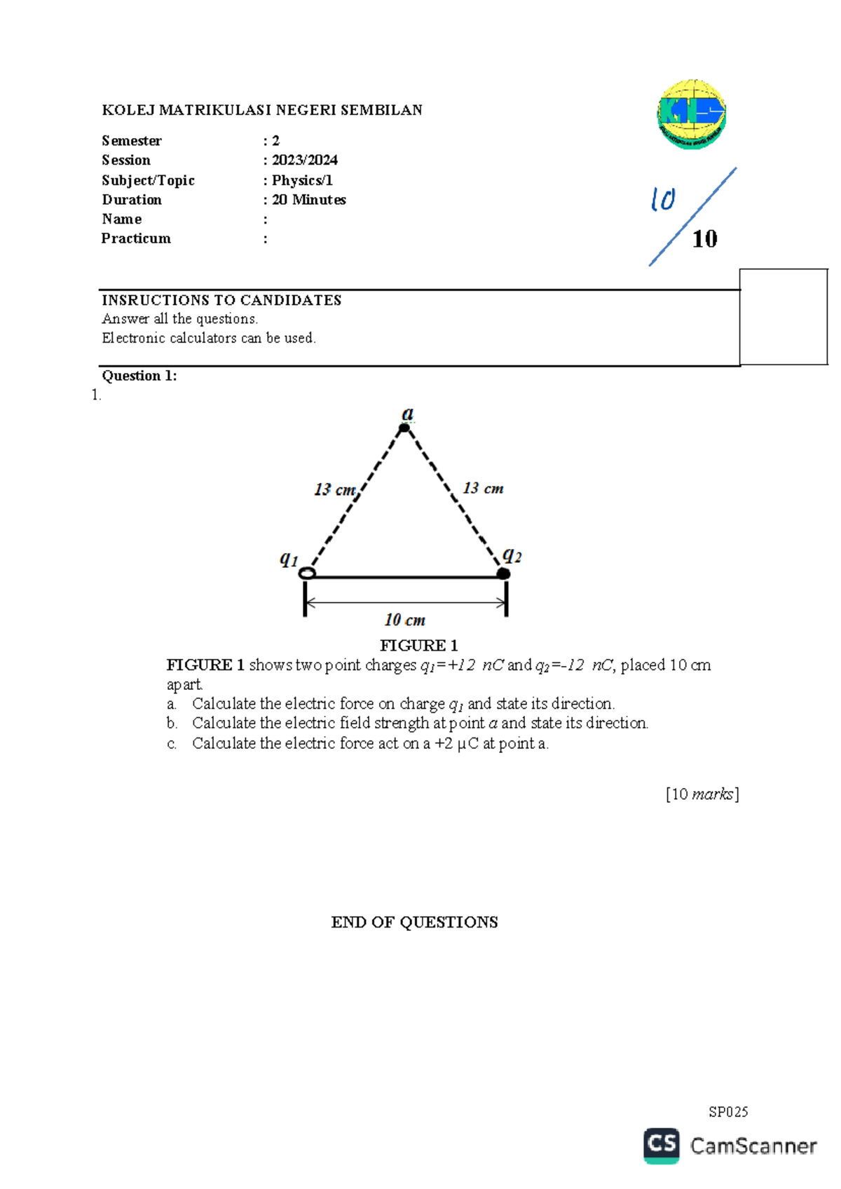 Physics - Hoi - SP KOLEJ MATRIKULASI NEGERI SEMBILAN Semester : 2 ...