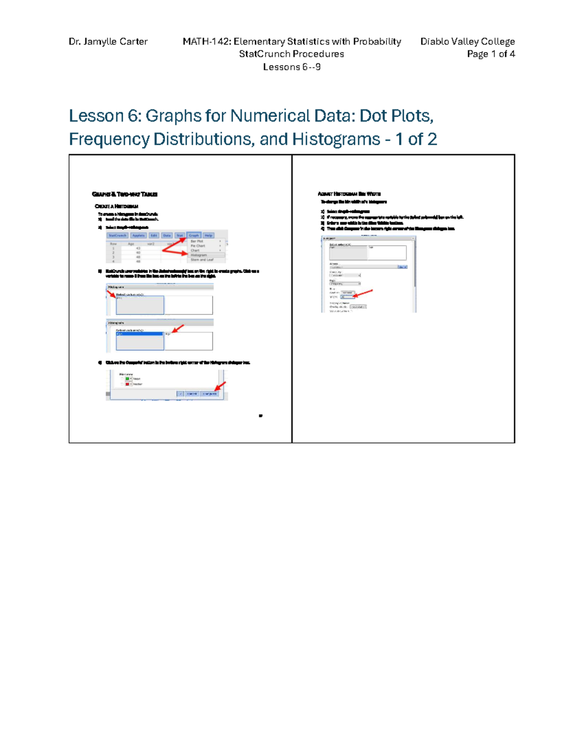 MATH-142: StatCrunch Procedures for Lessons 6-9 in Elem Stats - Studocu