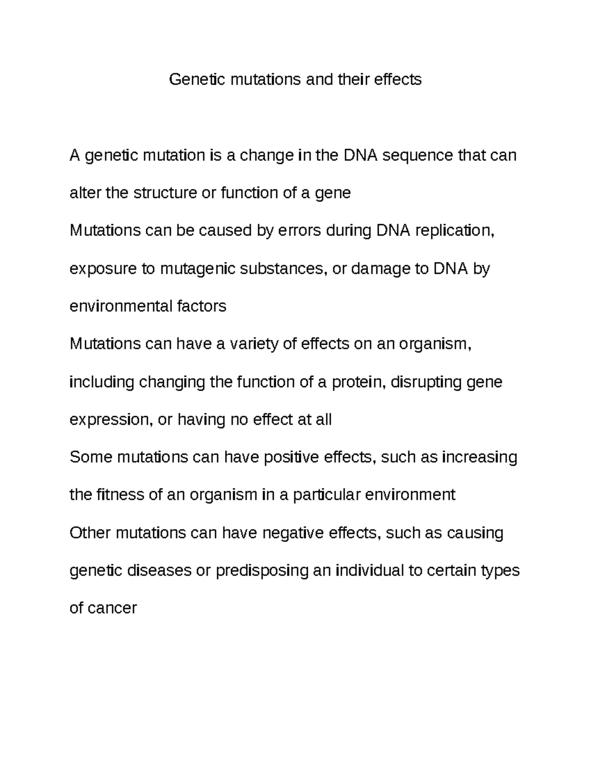 Genetic mutations and their effects - Google Docs - Genetic mutations ...